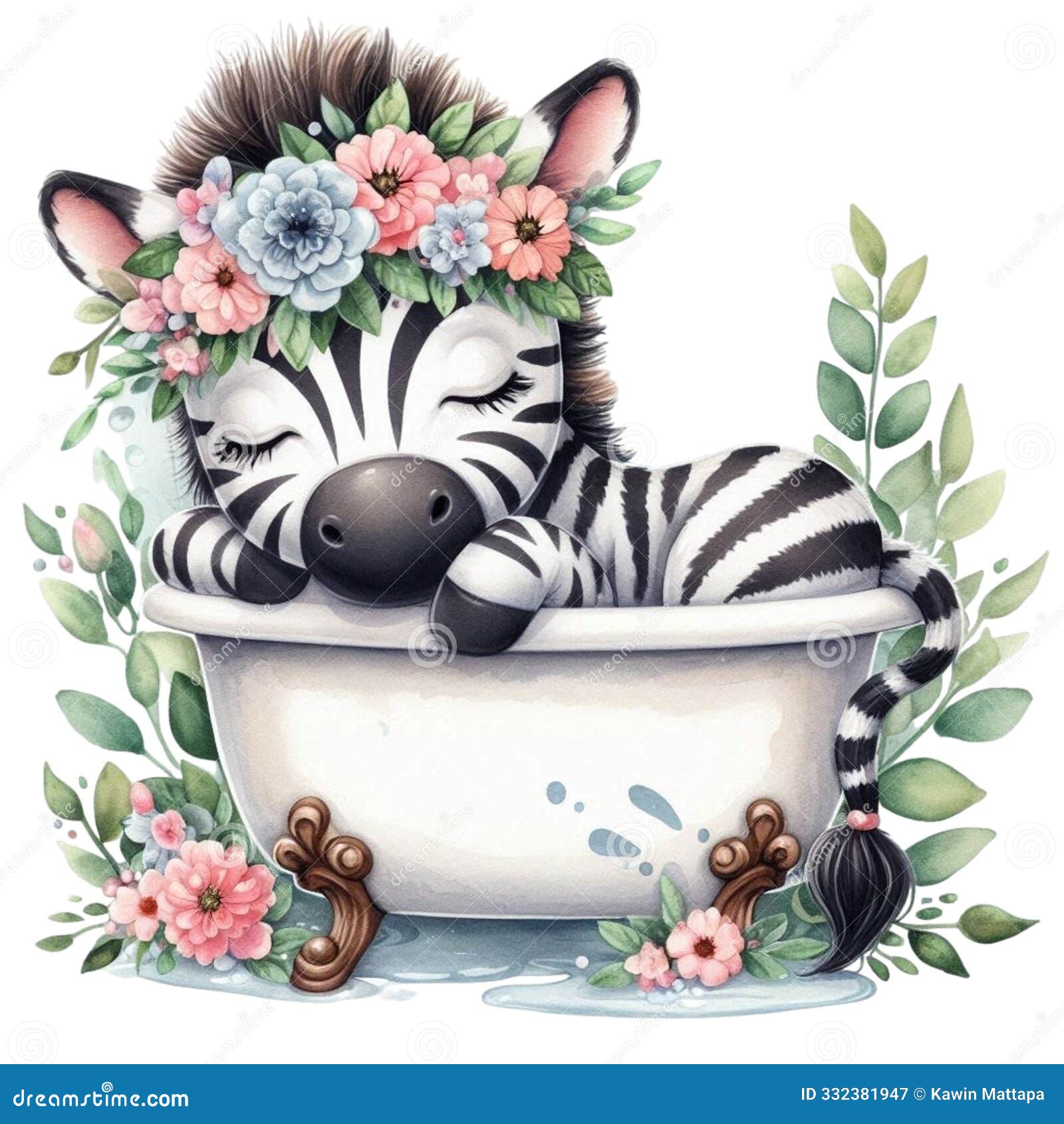 Zebra Sleeping in the Bathtub Clipart Watercolor Stock Vector ...