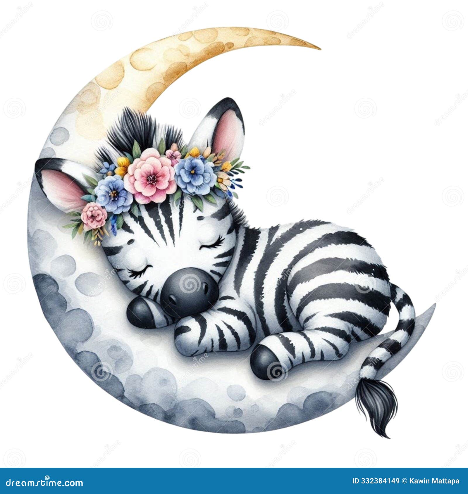 Zebra Sleeping On The Moon Clipart Watercolor Stock Image ...
