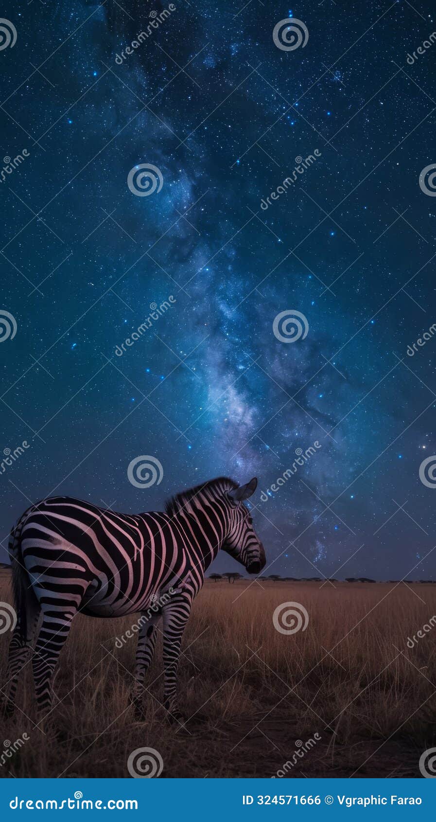 Zebra Standing in a Grassland Under a Starry Night Sky, Cosmic Journey ...