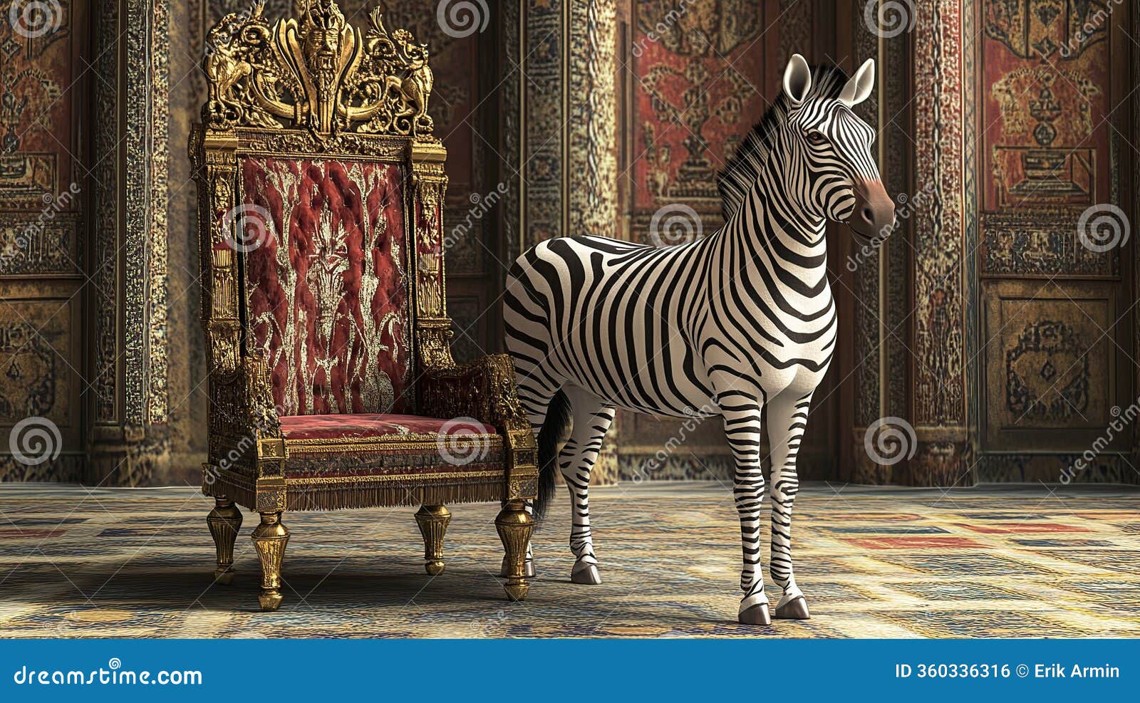 An Ornate Throne With A Jewel-encrusted Crown, Rich Fabric, And ...