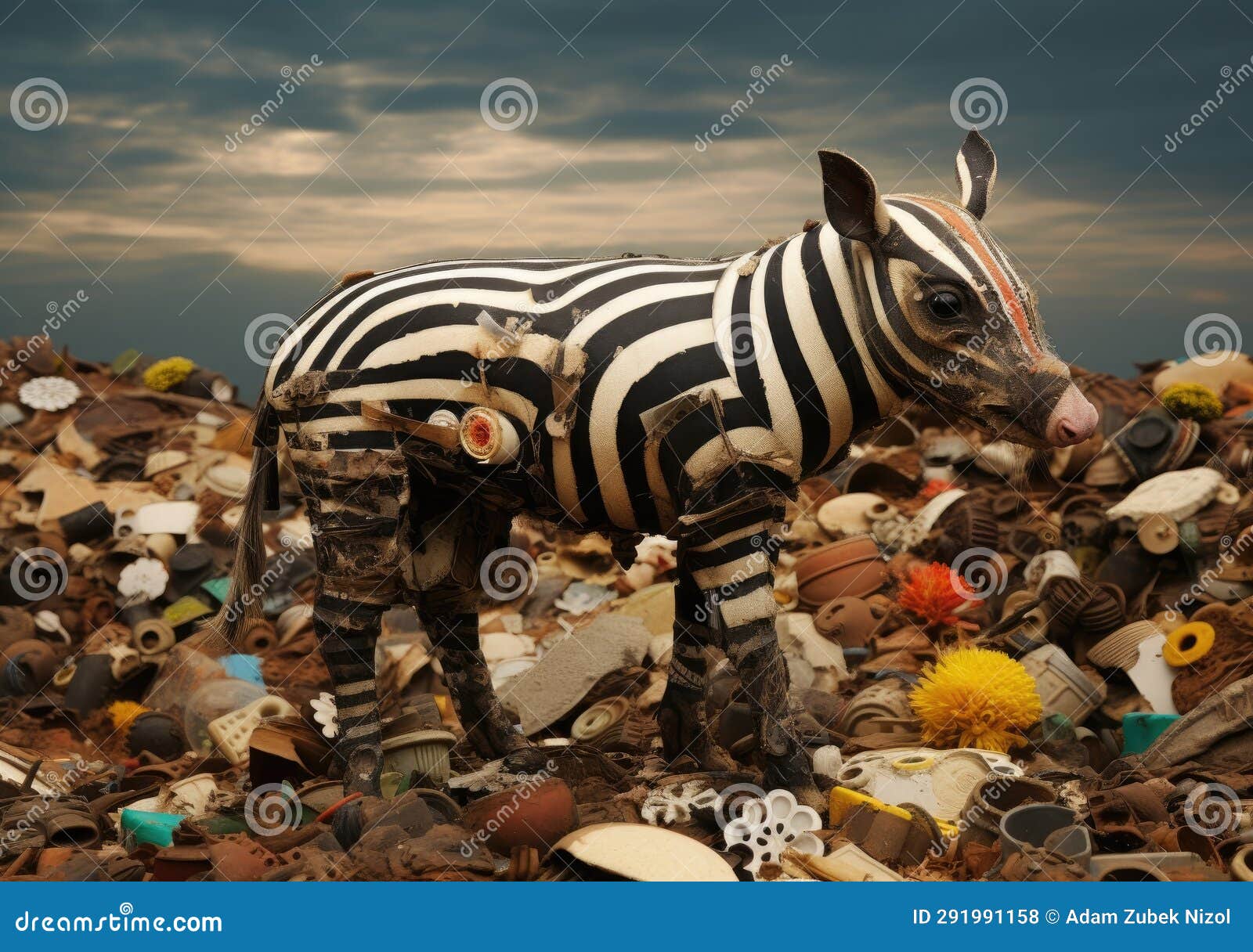 A Zebra Standing in a Pile of Objects Stock Illustration - Illustration ...