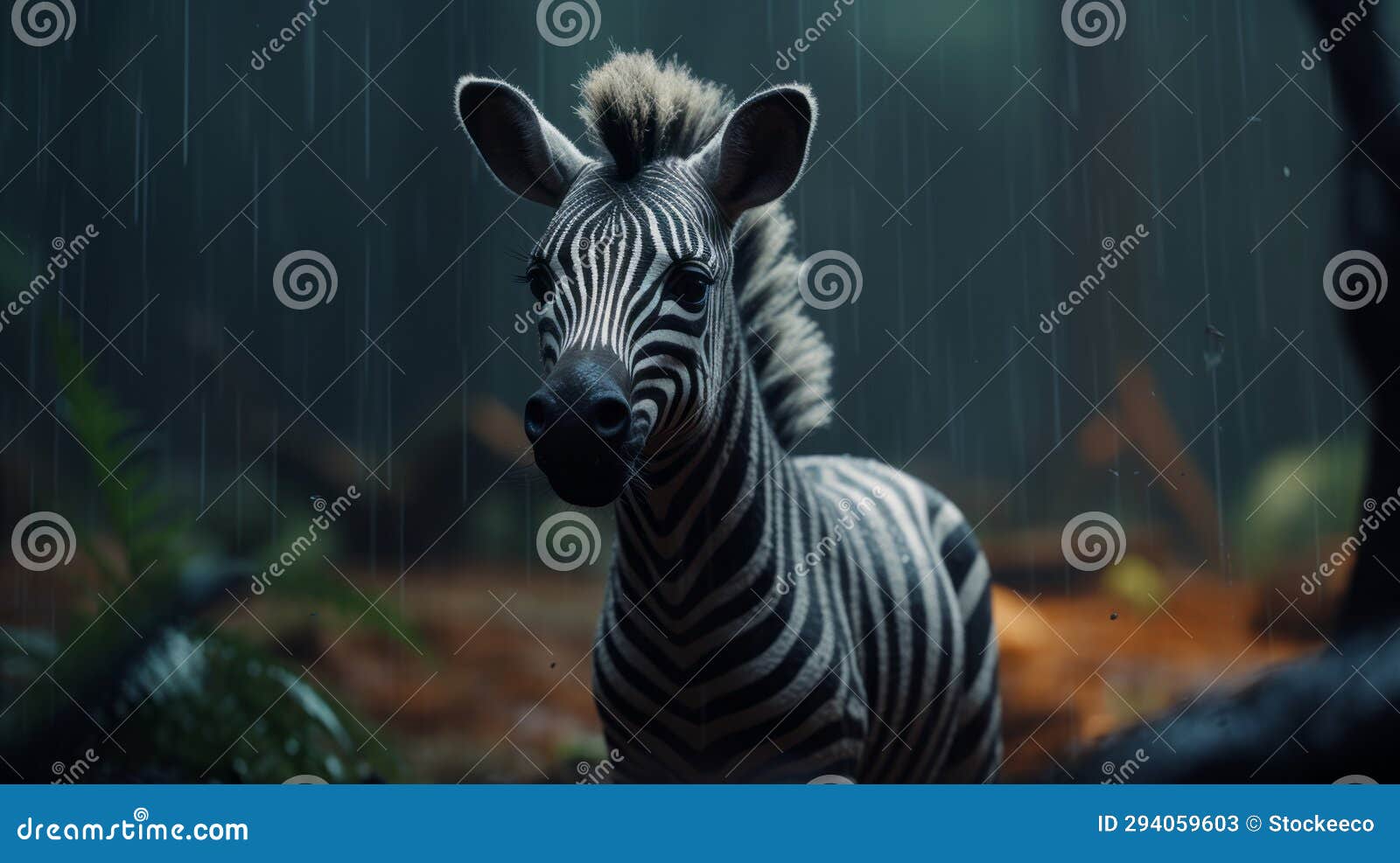 Dark Forest Zebra in the Rain Wallpaper Stock Illustration ...
