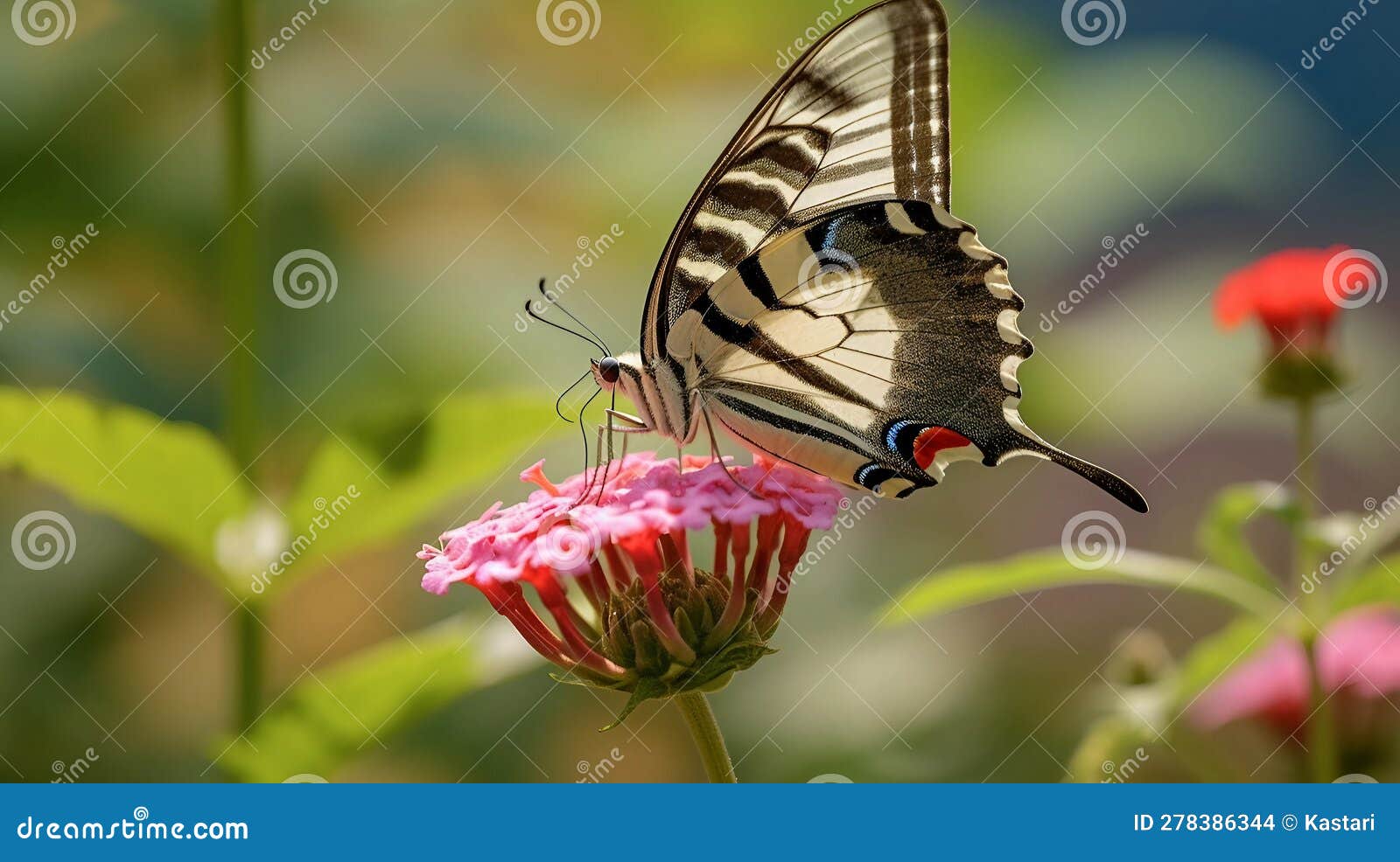 Zebra Swallowtail Butterfly in the Garden Stock Photo - Image of flower ...