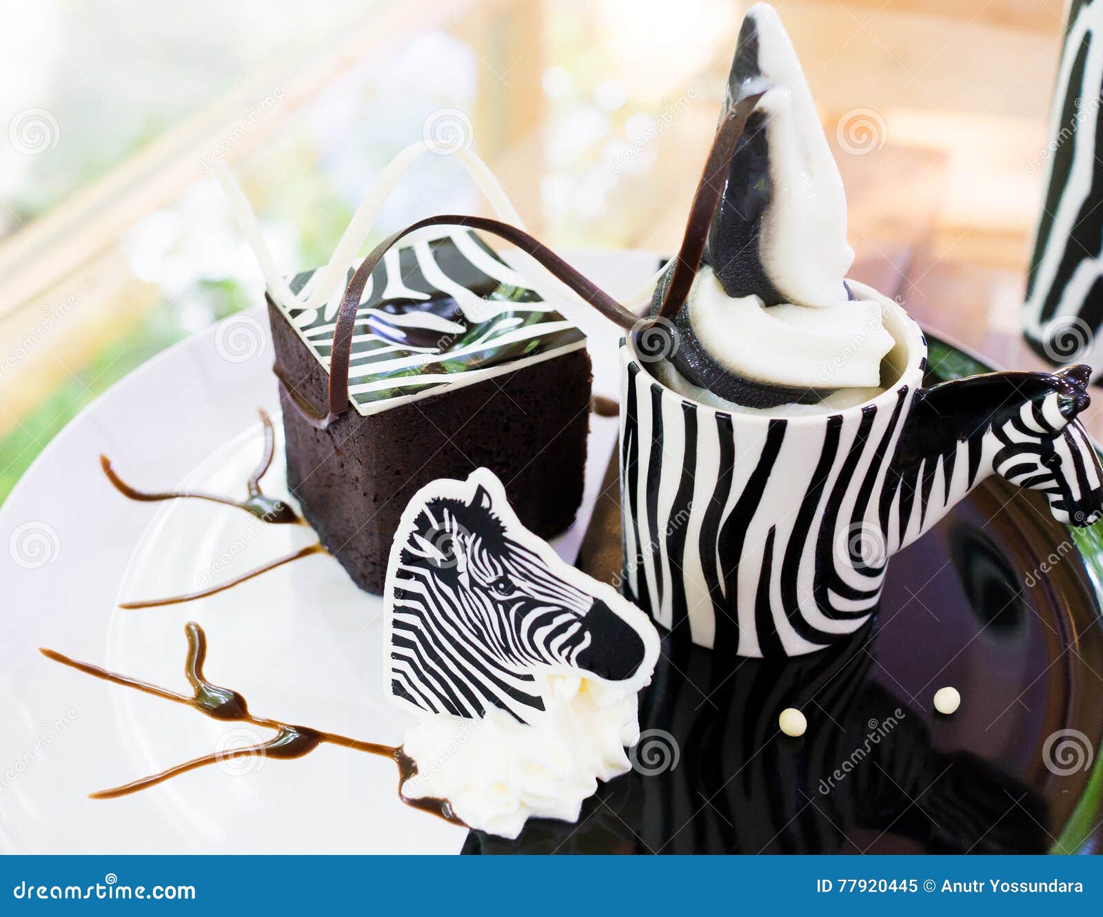Zebra Theme Ice Cream and Cake Dessert Stock Image - Image of dessert ...