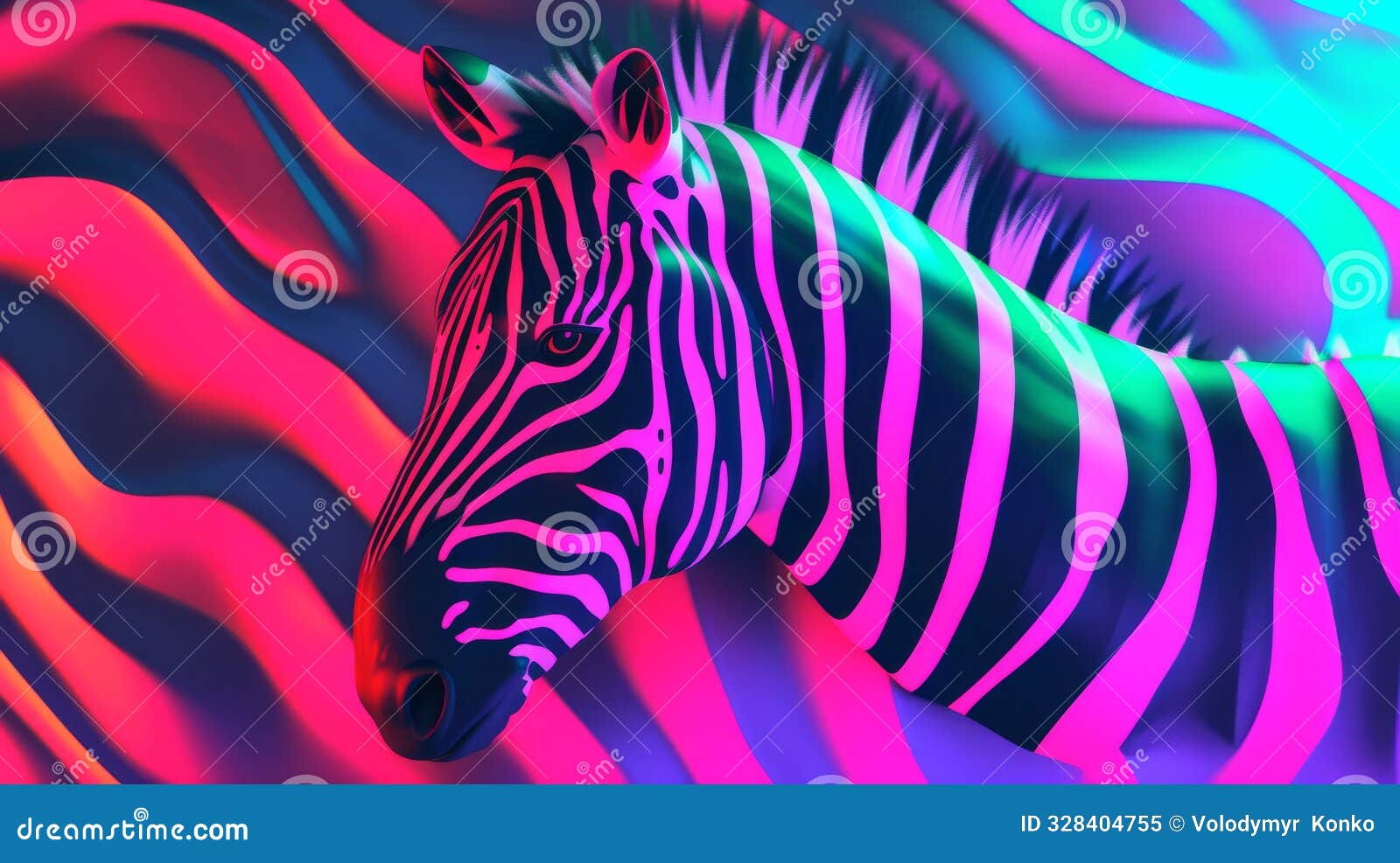 Zebra Under Neon Lights in a Studio Setting, Vibrant Colors and Modern ...