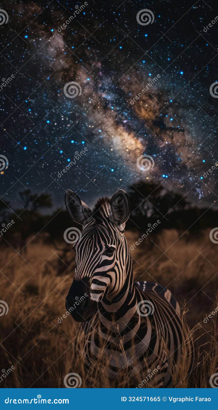 Zebra Under Starry Night Sky, African Wildlife Stock Image - Image of ...