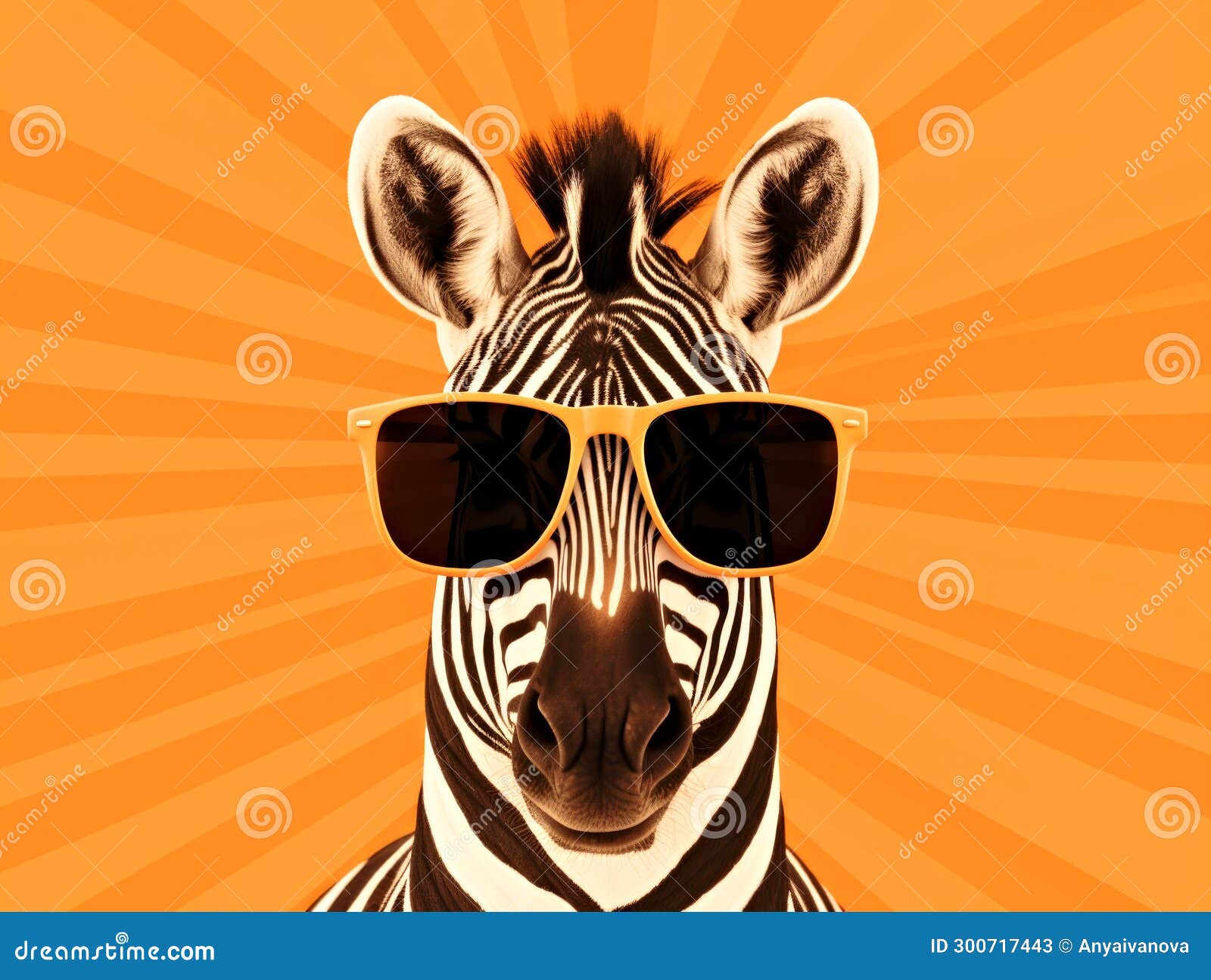 A Zebra Wearing Sunglasses on an Orange Background. Monochrome Orange ...