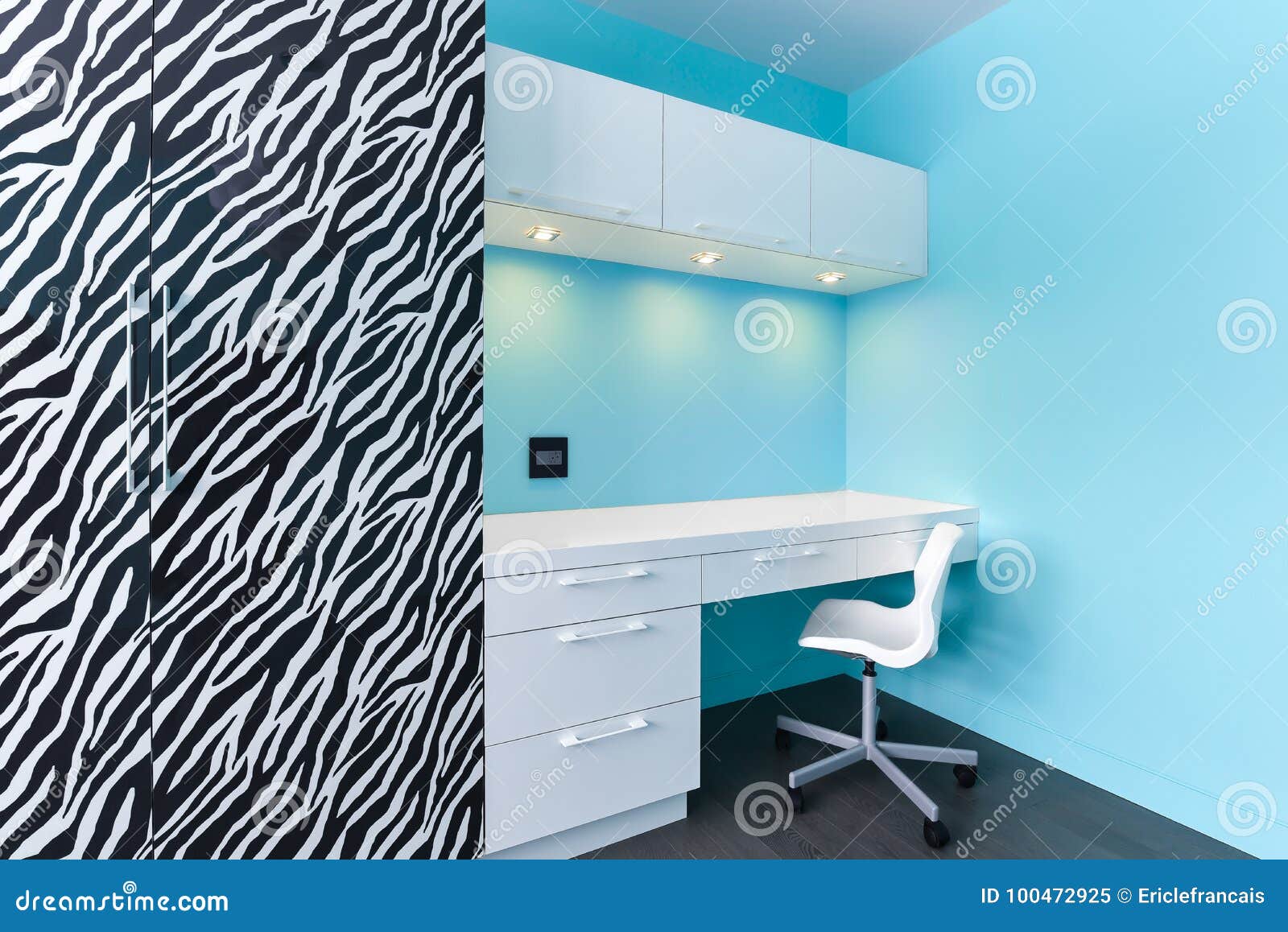 Zebra and White Cabinets Study Desk Stock Image - Image of floors ...