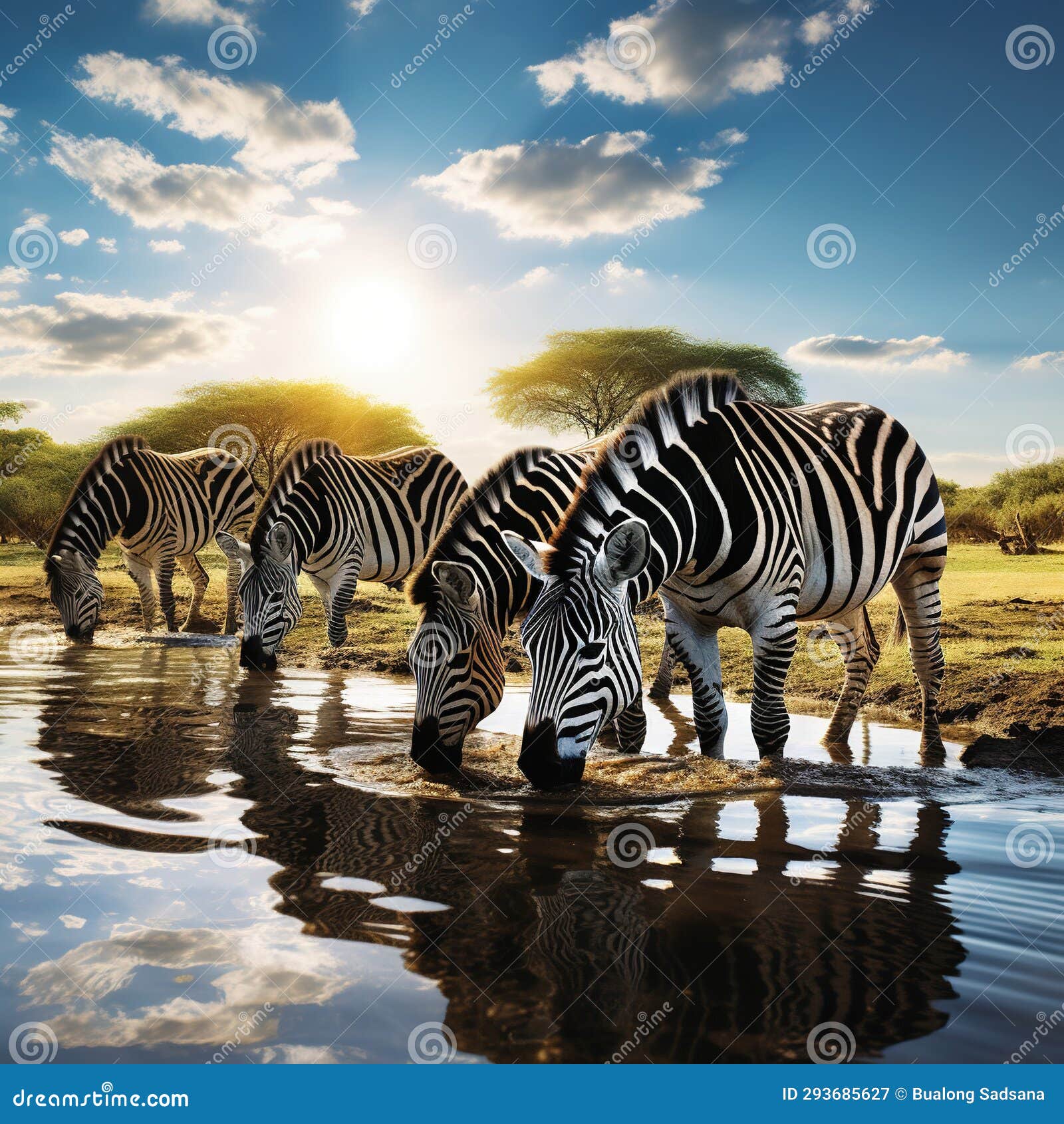 Ai Generated Illustration Wildlife Concept of Zebras Drinking Water ...