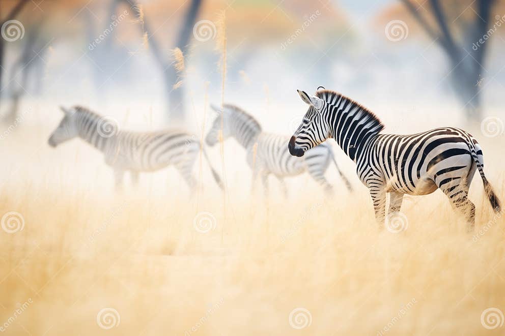 Zebras in a Dust Cloud while Grazing Stock Illustration - Illustration ...