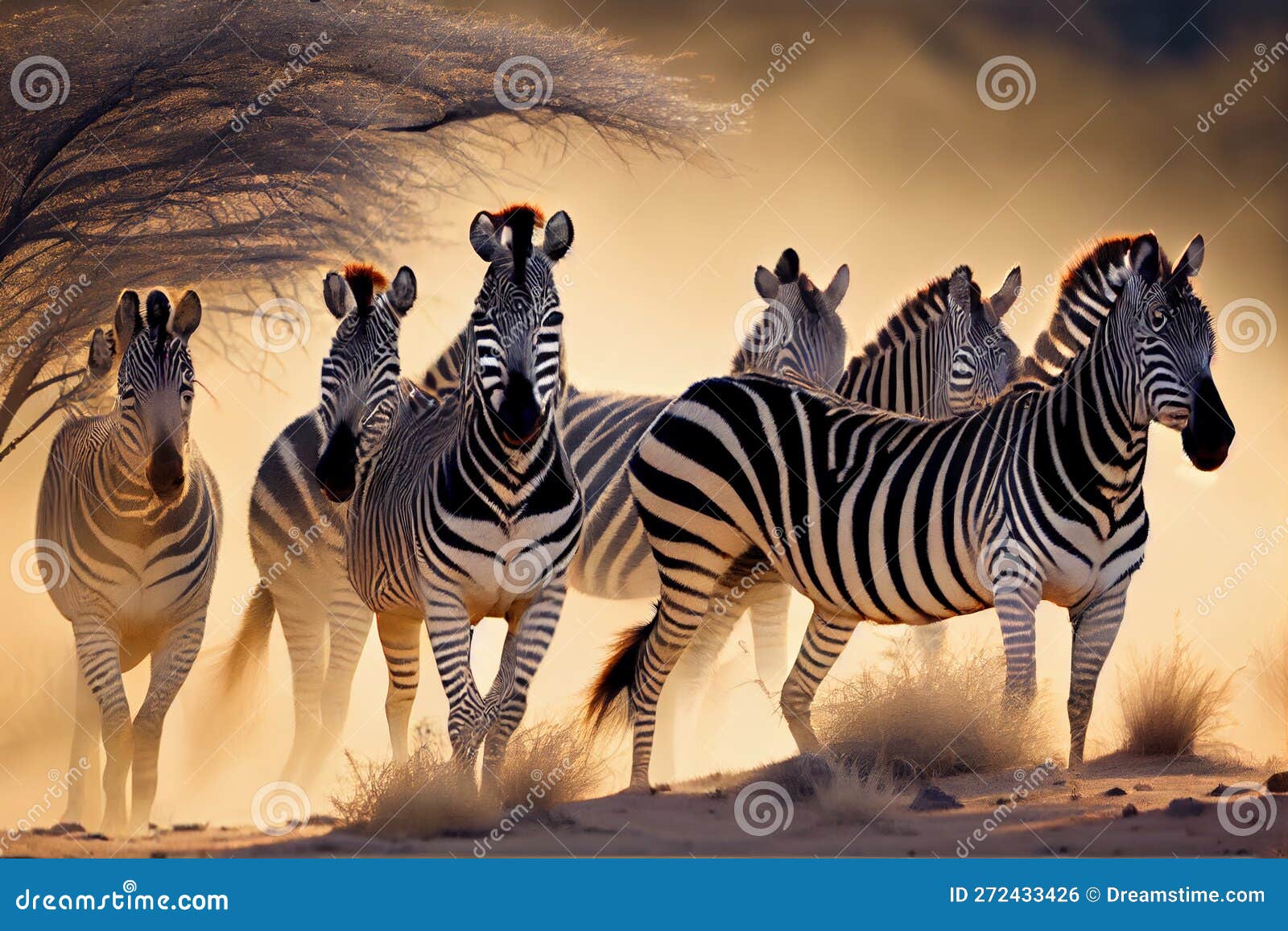 Zebras Graze in the Savannah. AI Generated Stock Photo - Image of graze ...