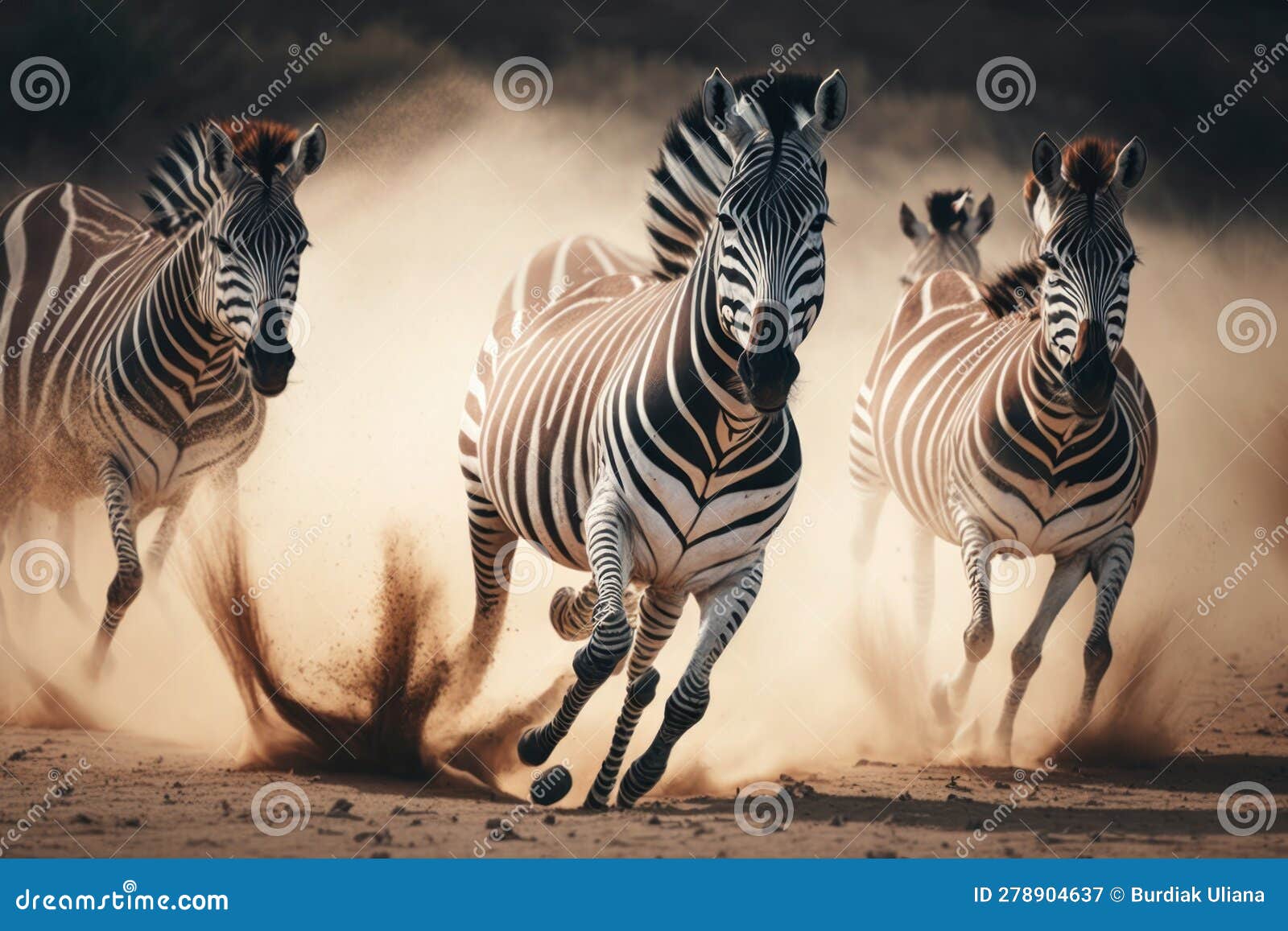 Zebras Running through the African Savannah. Generative AI Stock ...