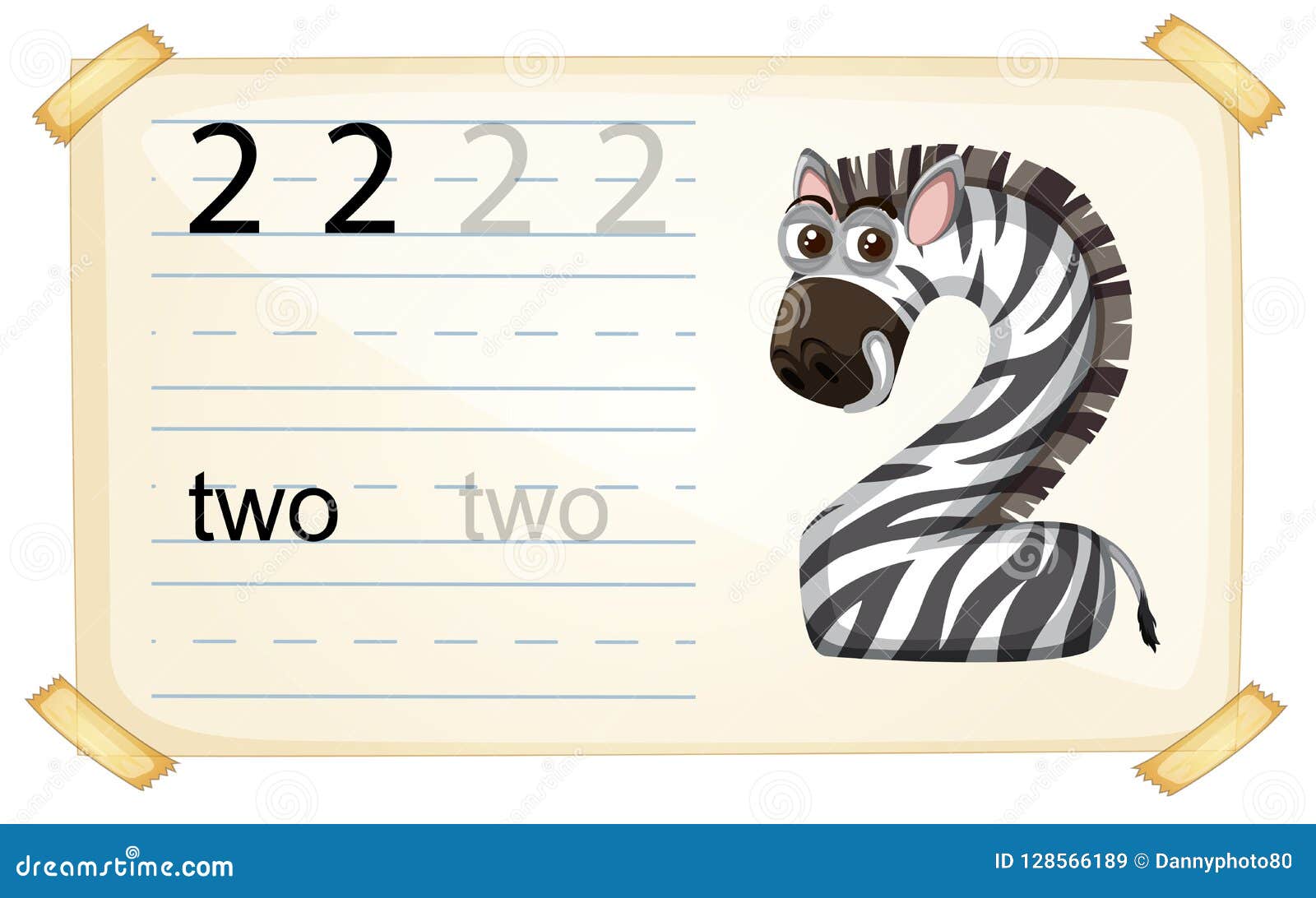 Zebry numer dwa worksheet ilustracja wektor. Ilustracja złożonej z ...