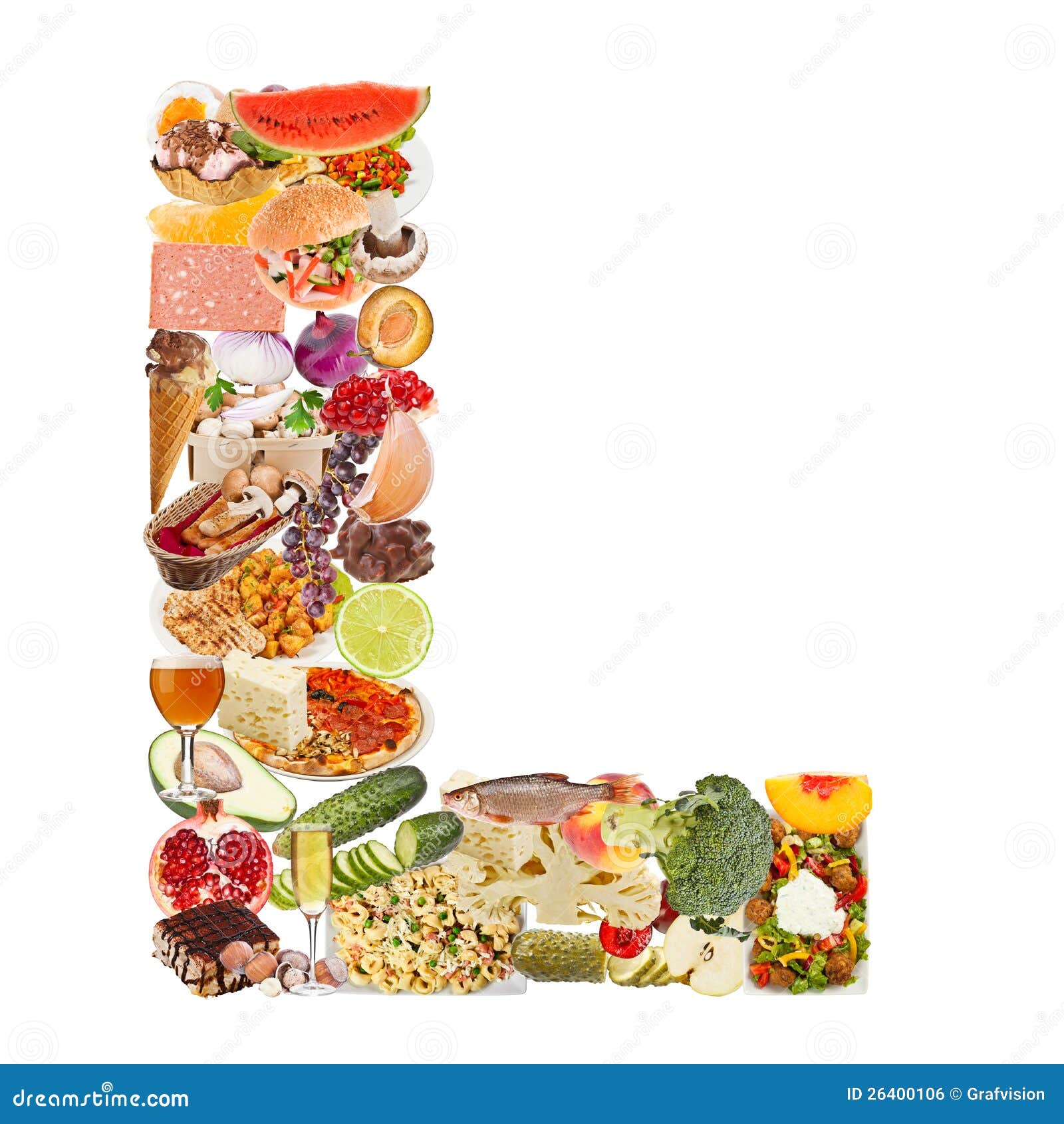 Zeichen L Gebildet Von Der Nahrung Stockfoto - Bild von getrennt ...