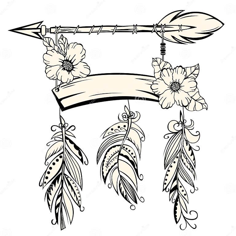 Zeichen Mit Pfeil Und Federn Vektor Abbildung - Illustration von rand ...