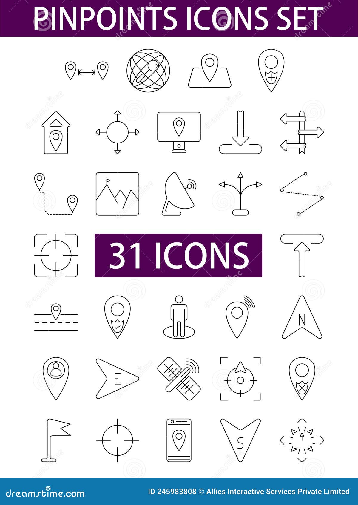 Zeichensatz Oder Symbole Mit Schwarzem Strich Stock Abbildung ...