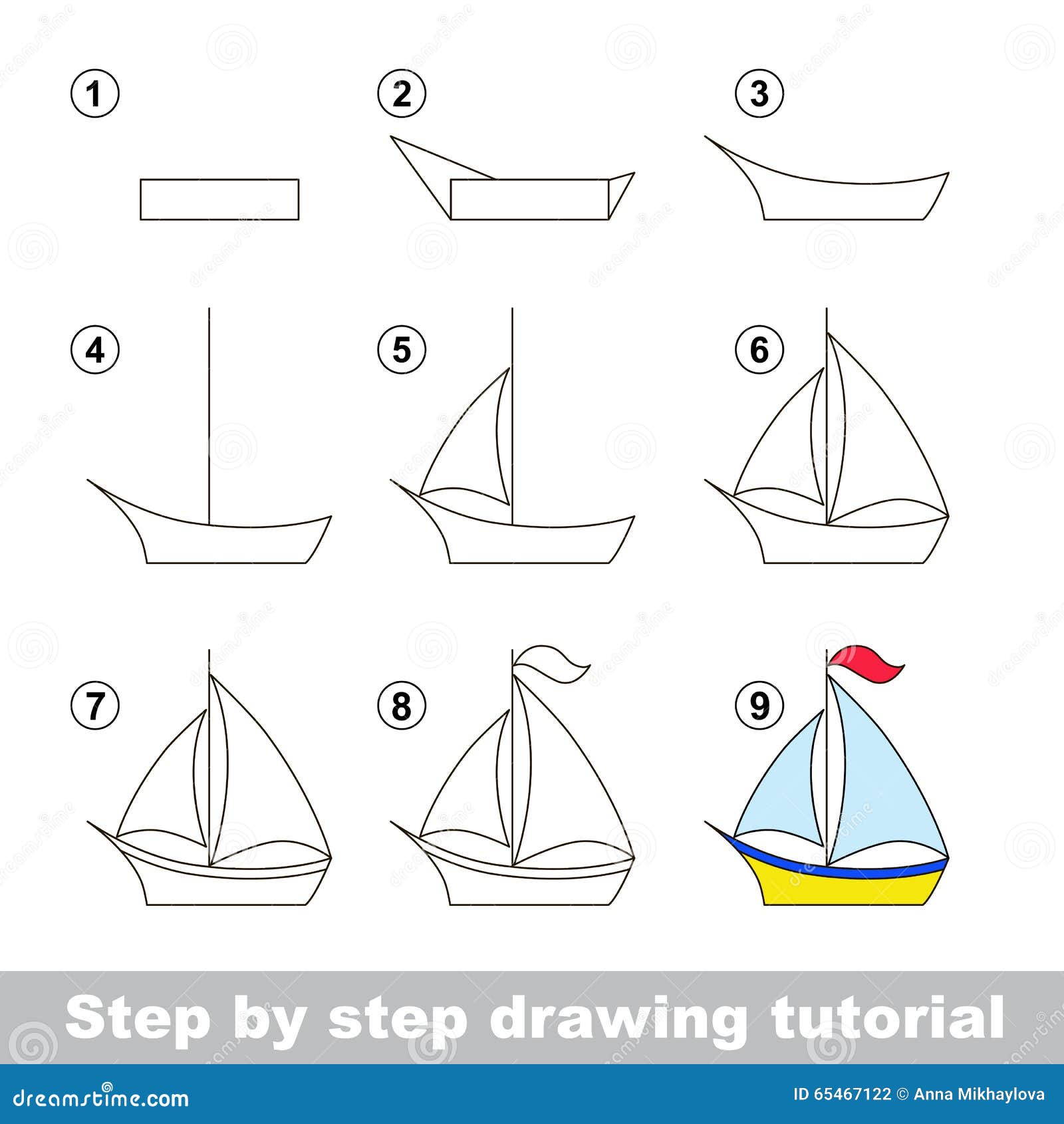 Zeichnendes Tutorium Wie Man Ein Boot Zeichnet Vektor Abbildung ...