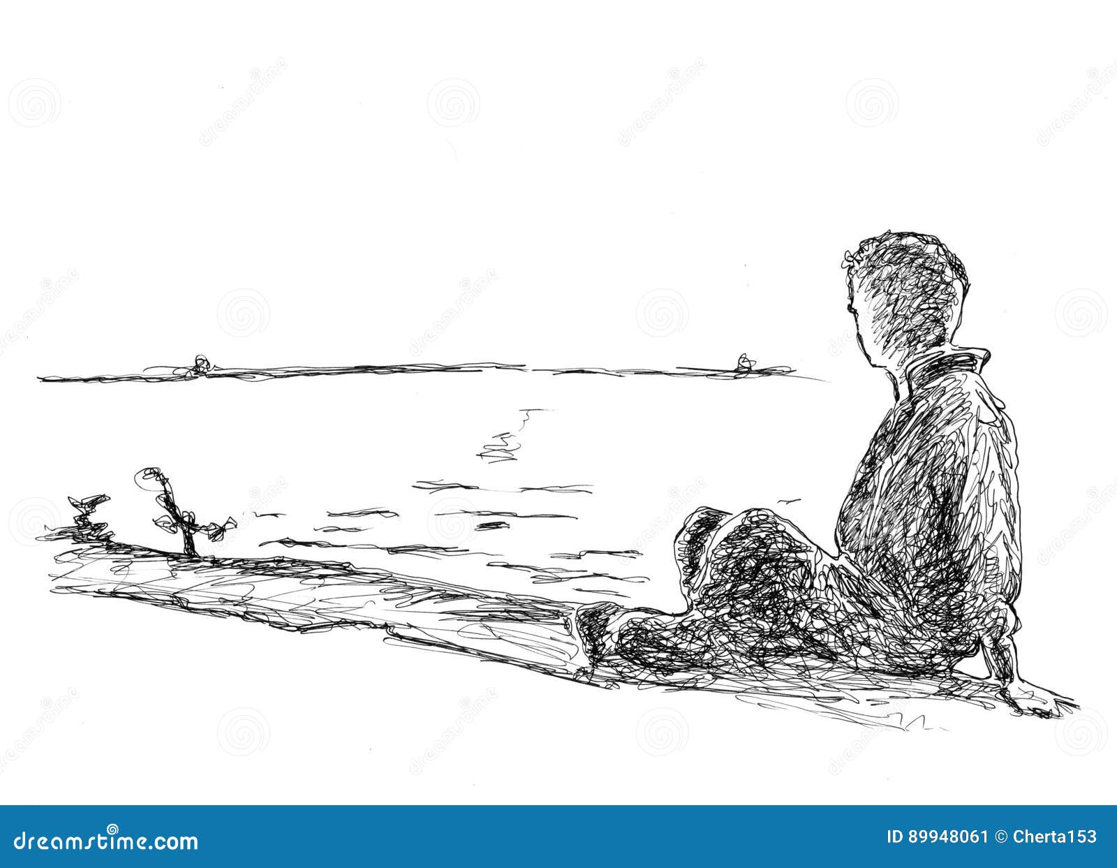 Zeichnung Eines Mannes Auf Dem Strand Stock Abbildung - Illustration ...