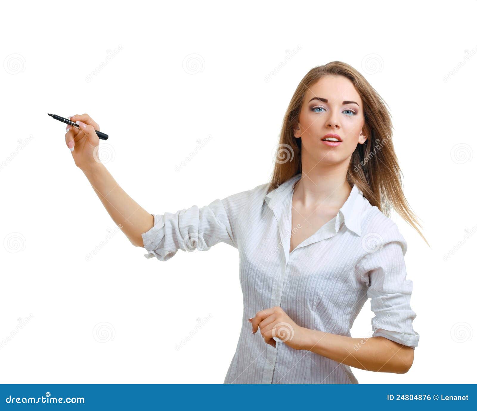 Zeigen der jungen Frau stockfoto. Bild von vortrag, leitprogramm - 24804876