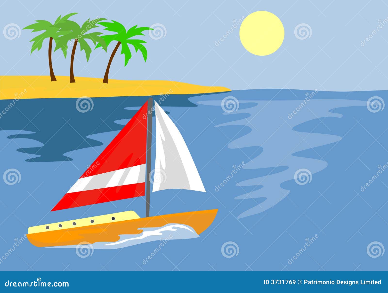 Zeilboot met eiland vector illustratie. Illustration of zeilen - 3731769