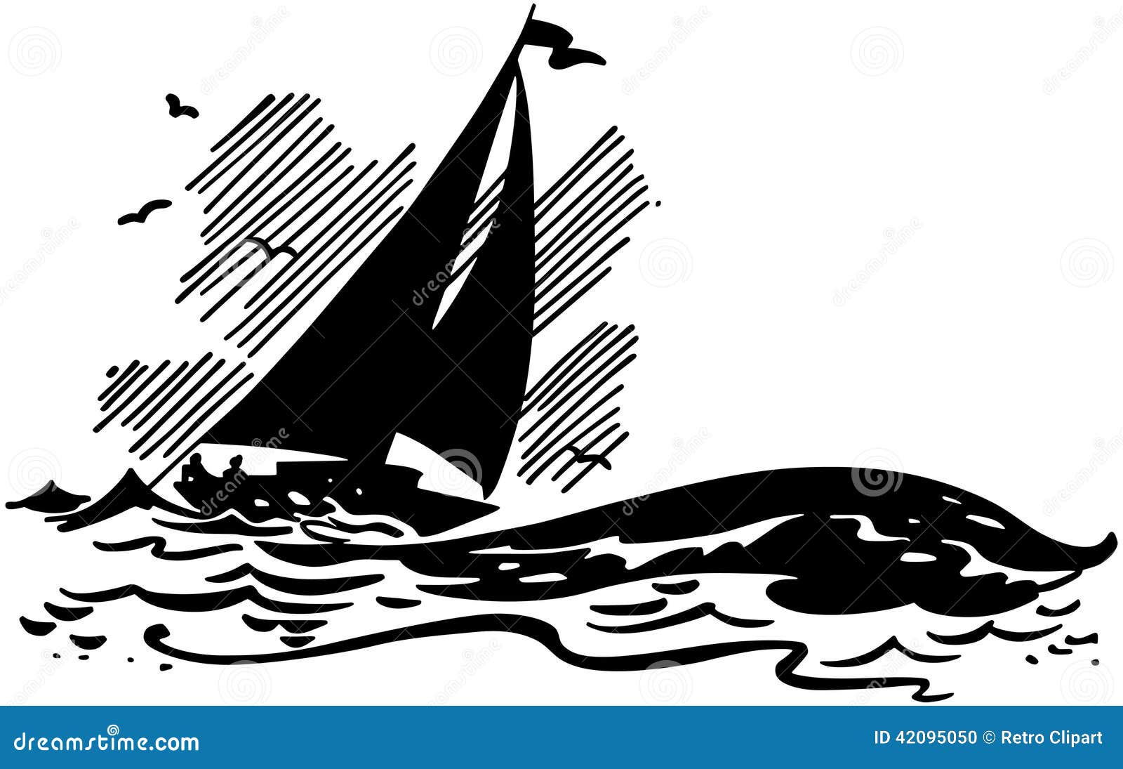 Zeilboot op Grote Golven vector illustratie. Illustration of tekeningen ...