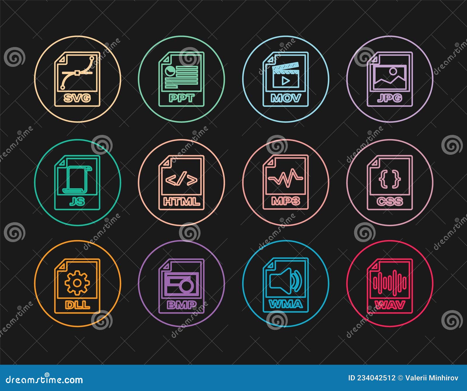 Zeile Wav Datei Css Mov Html Js Svg Mp3 Und Ppt Symbol. Vektor Vektor ... Zeile Wav Datei Css Mov Html Js Svg Mp3 Und Ppt Symbol. Vektor Vektor ...