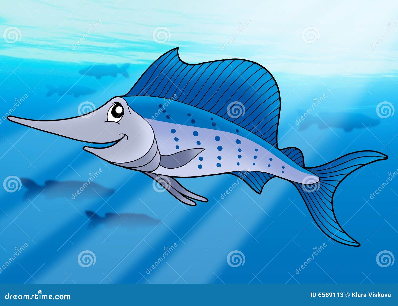 Zeilvis in overzees stock illustratie. Illustration of glimlach - 6589113