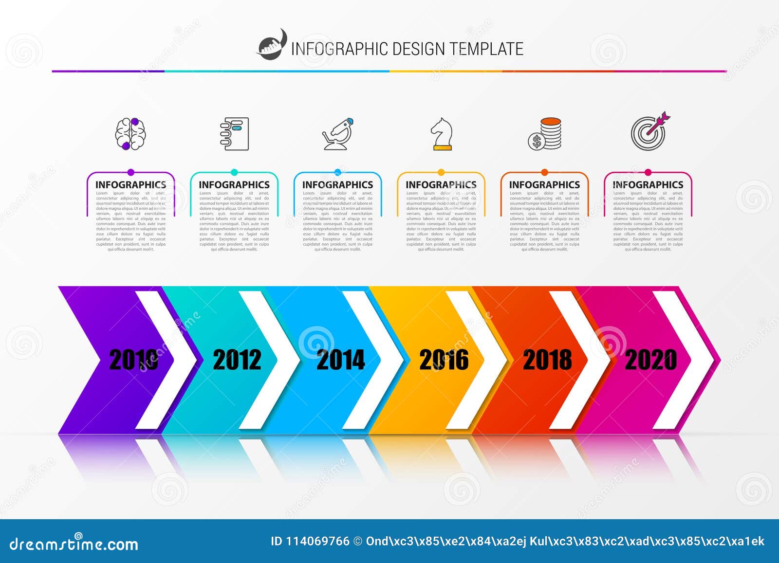 Zeitachse Infographic-Designschablone Mit 6 Schritten Vektor Abbildung ...