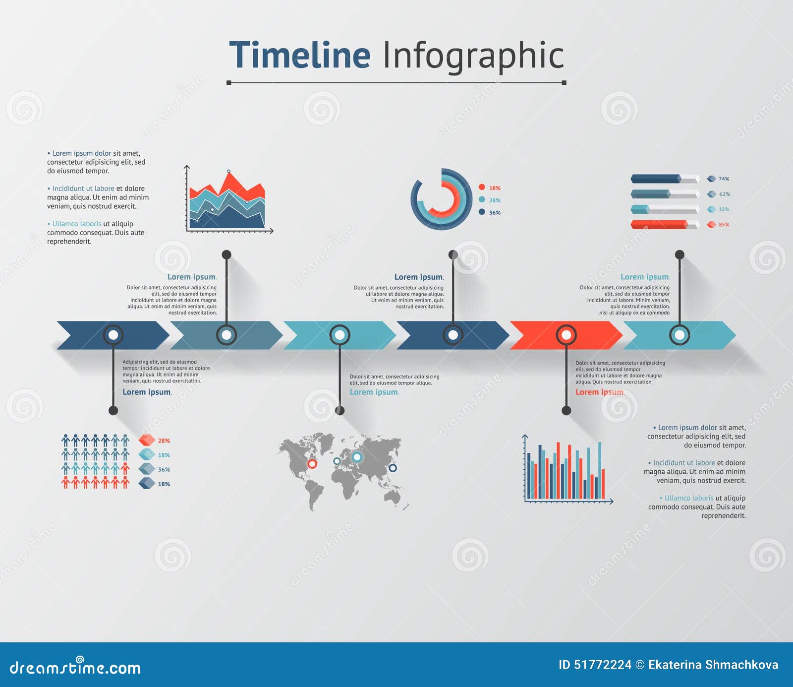 Zeitachse Infographic Karte Der Welt Vektor Abbildung - Illustration ...