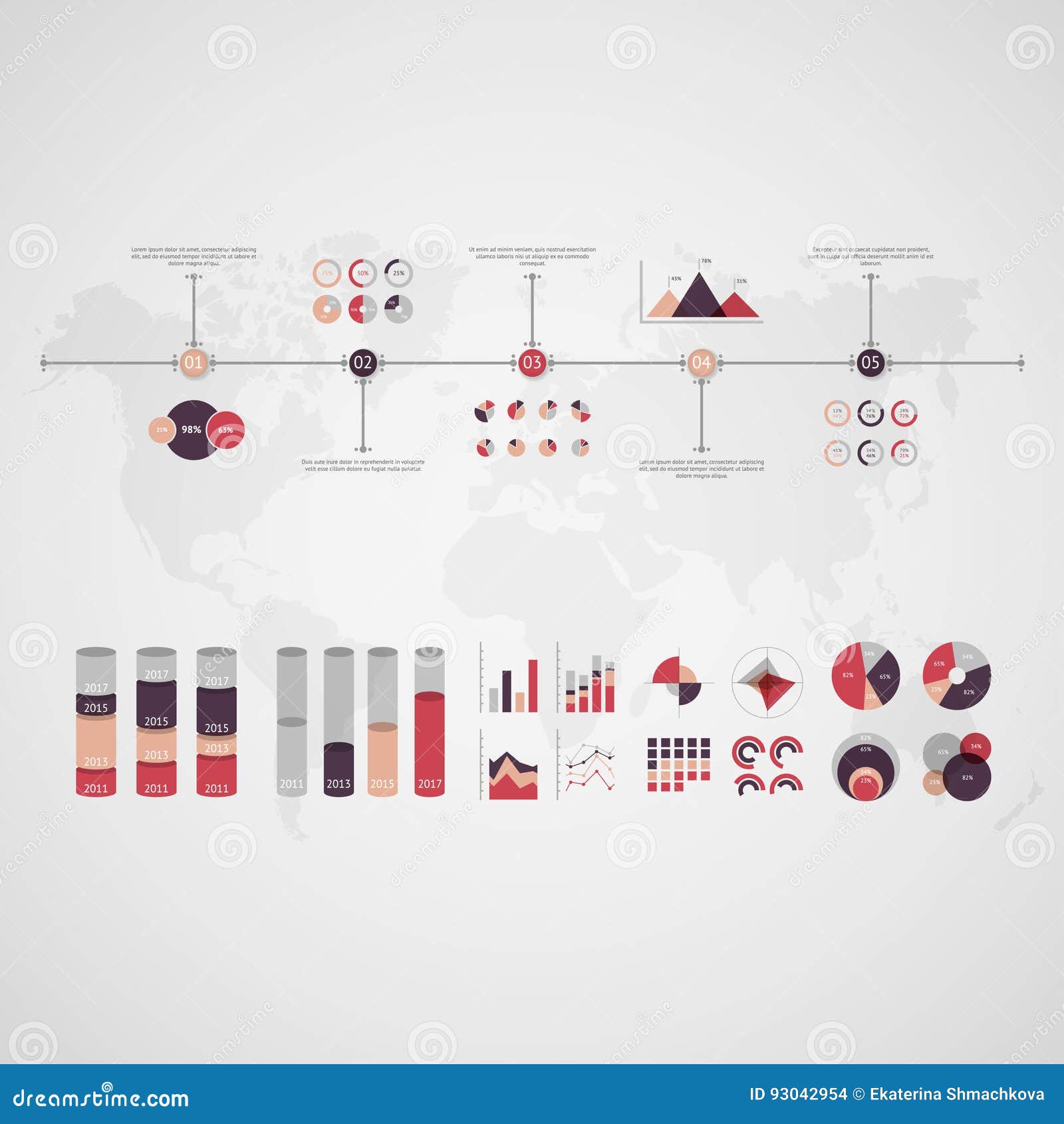 Zeitachse Infographic Karte Der Welt Vektor Abbildung - Illustration ...