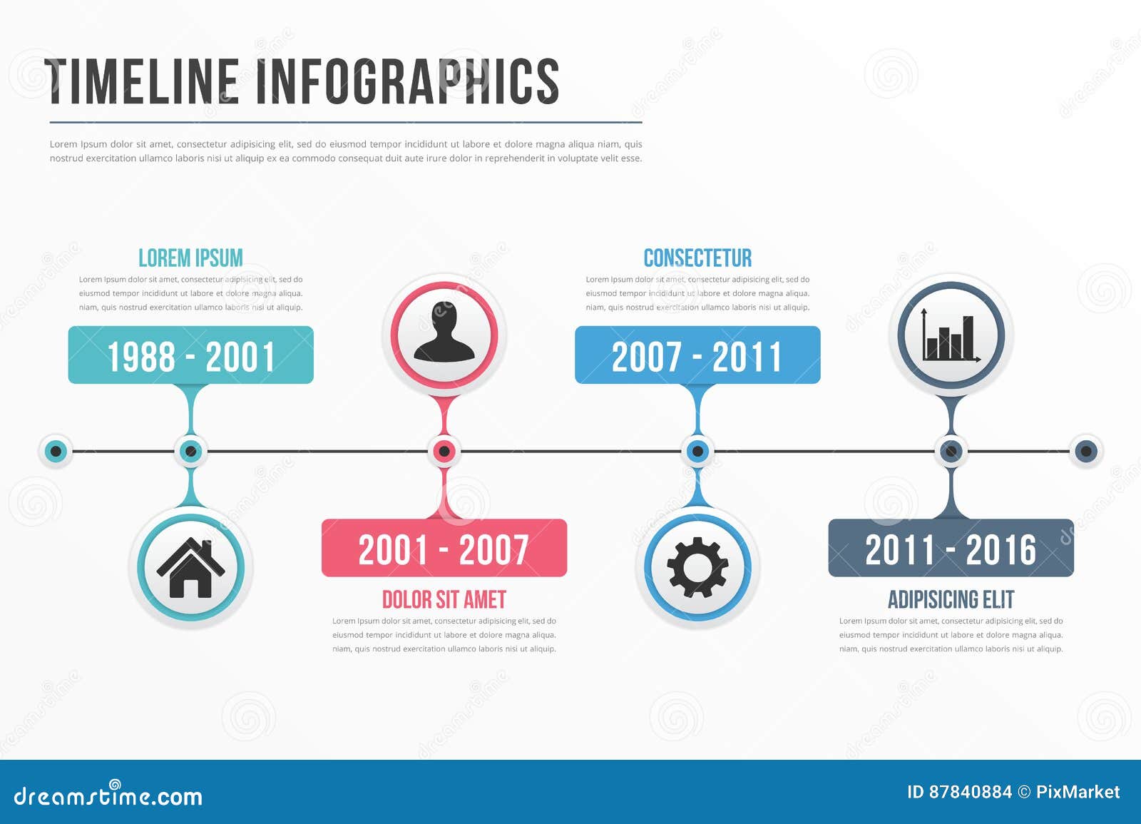 Zeitachse Infographics vektor abbildung. Illustration von horizontal ...
