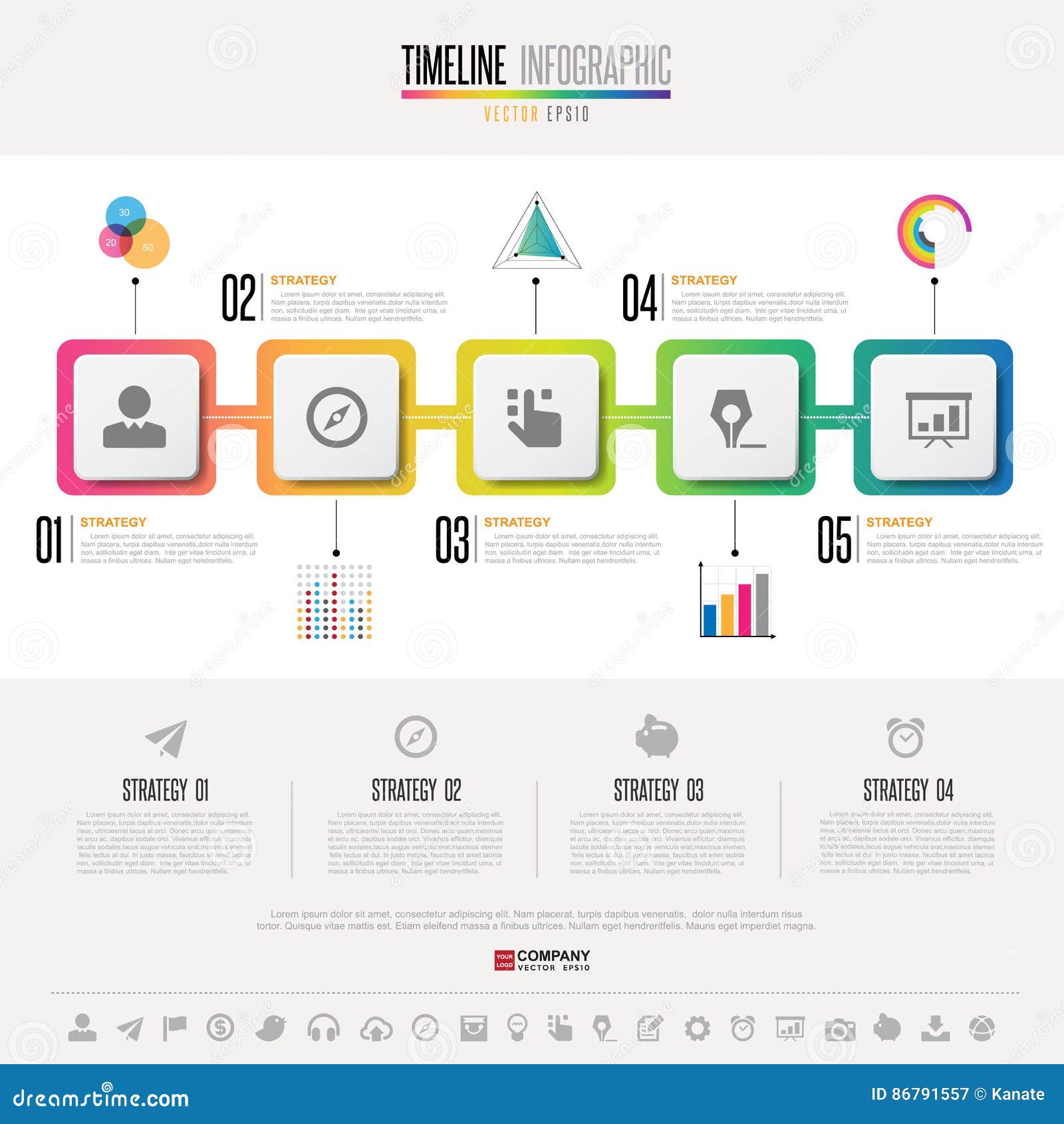 Zeitachse Infographics-Design-Schablone Vektor Abbildung - Illustration ...