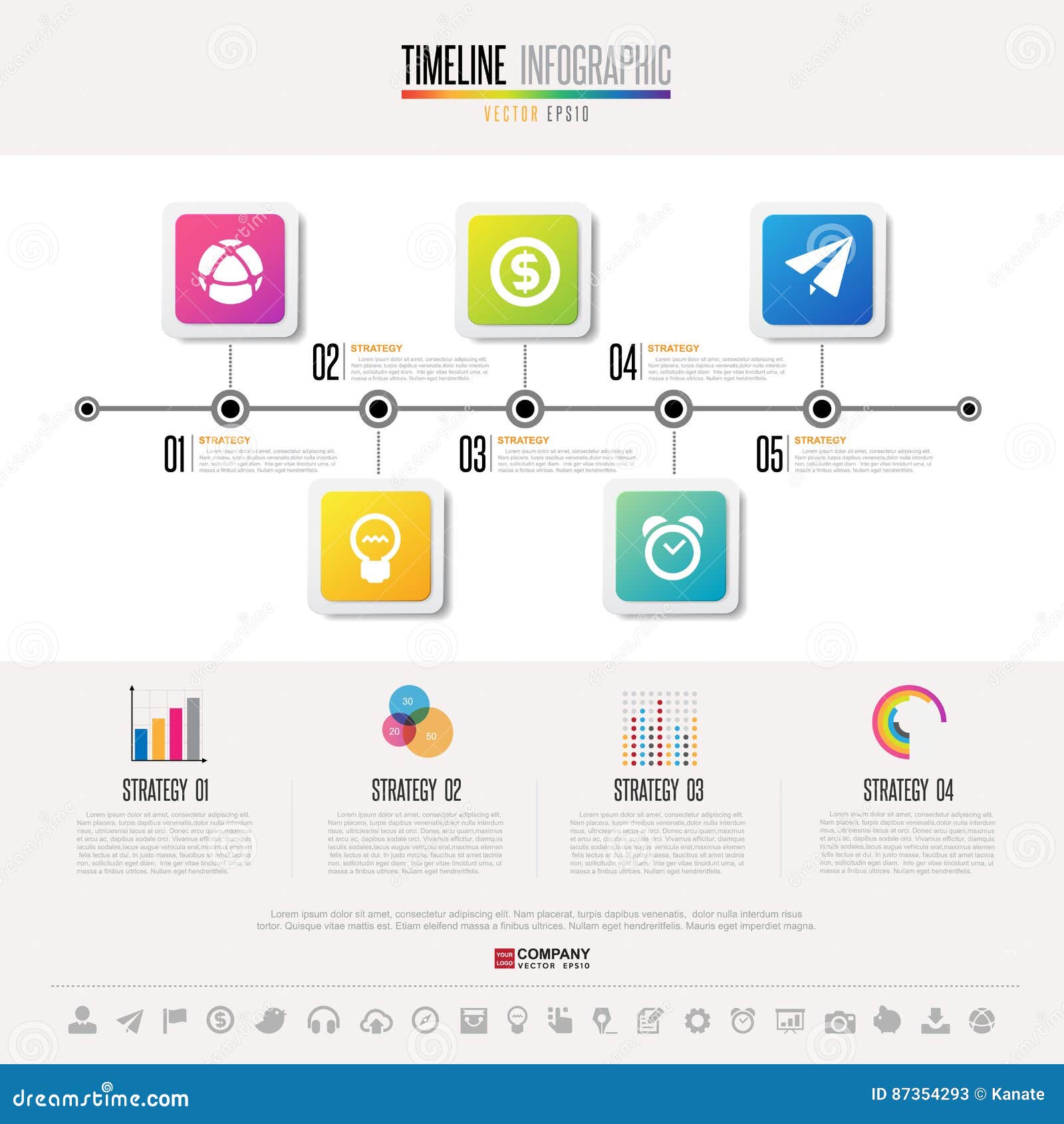 Zeitachse Infographics-Design-Schablone Vektor Abbildung - Illustration ...