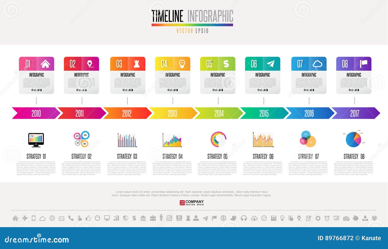 Zeitachse Infographics-Design-Schablone Vektor Abbildung - Illustration ...