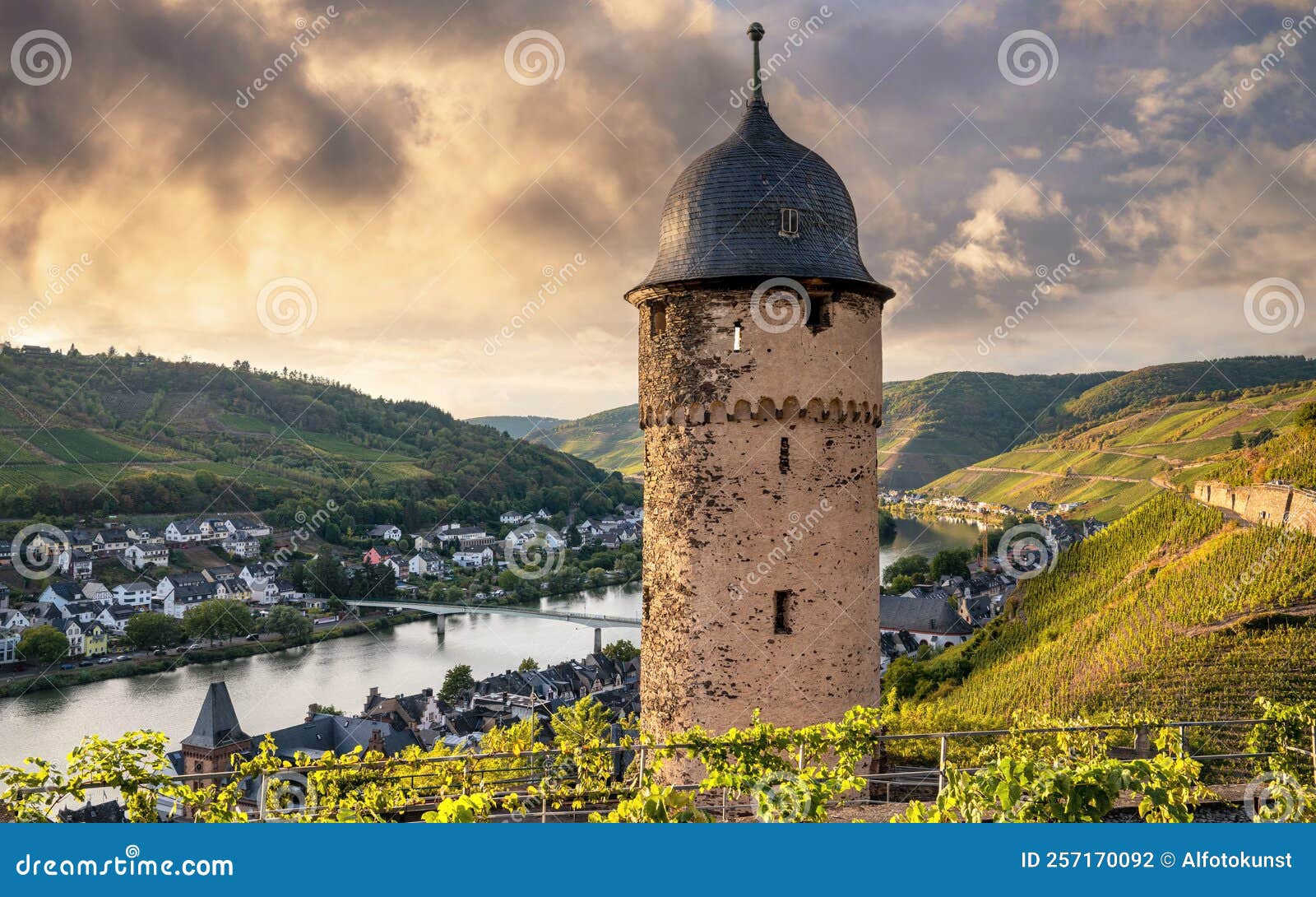 Zell with Moselle River, Germany Stock Photo - Image of city, place ...