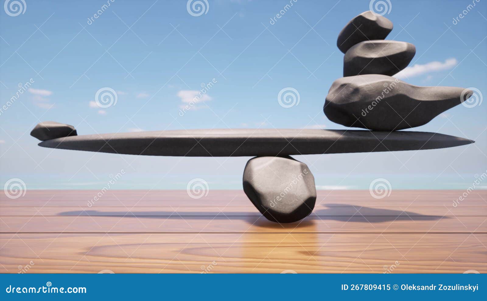 Zen Balance Stones Calm Movement Clouds on Background 3d Stock ...