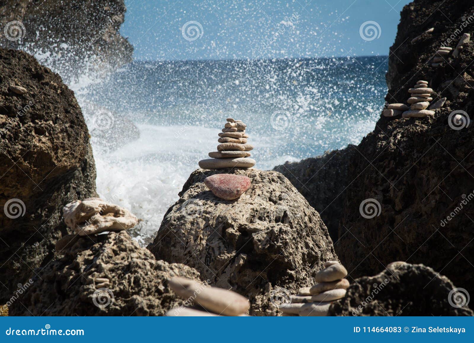 Zen Balanced Rocks with Backdrop of Water Splash Stock Image - Image of ...