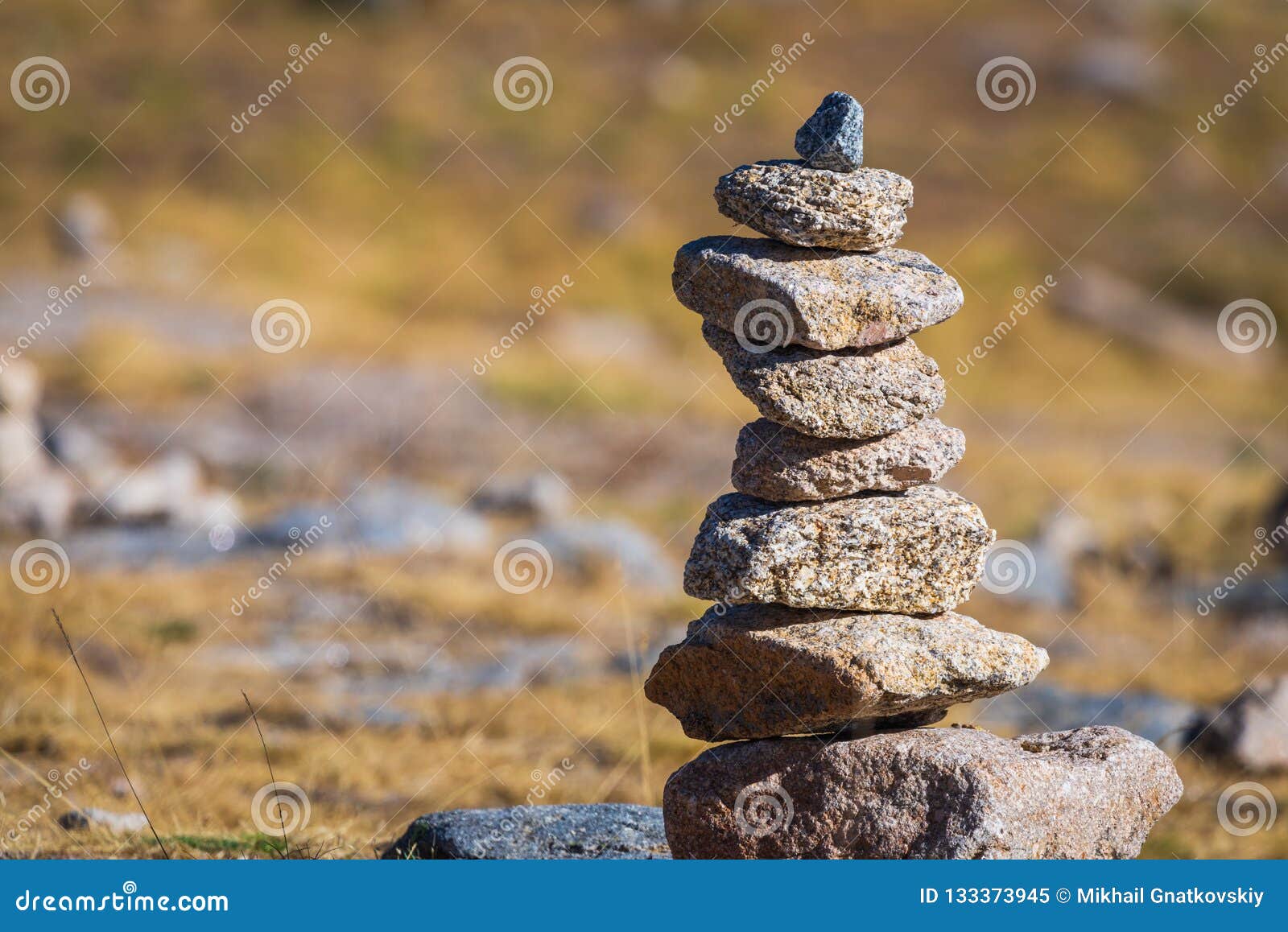 Zen Balanced Stones Stack in High Mountains. Scenic Mountain View Stock ...
