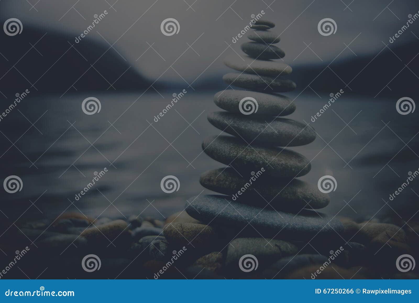 Zen Balancing Pebbles Misty Lake Stone Stack Tranquil Concept Stock ...