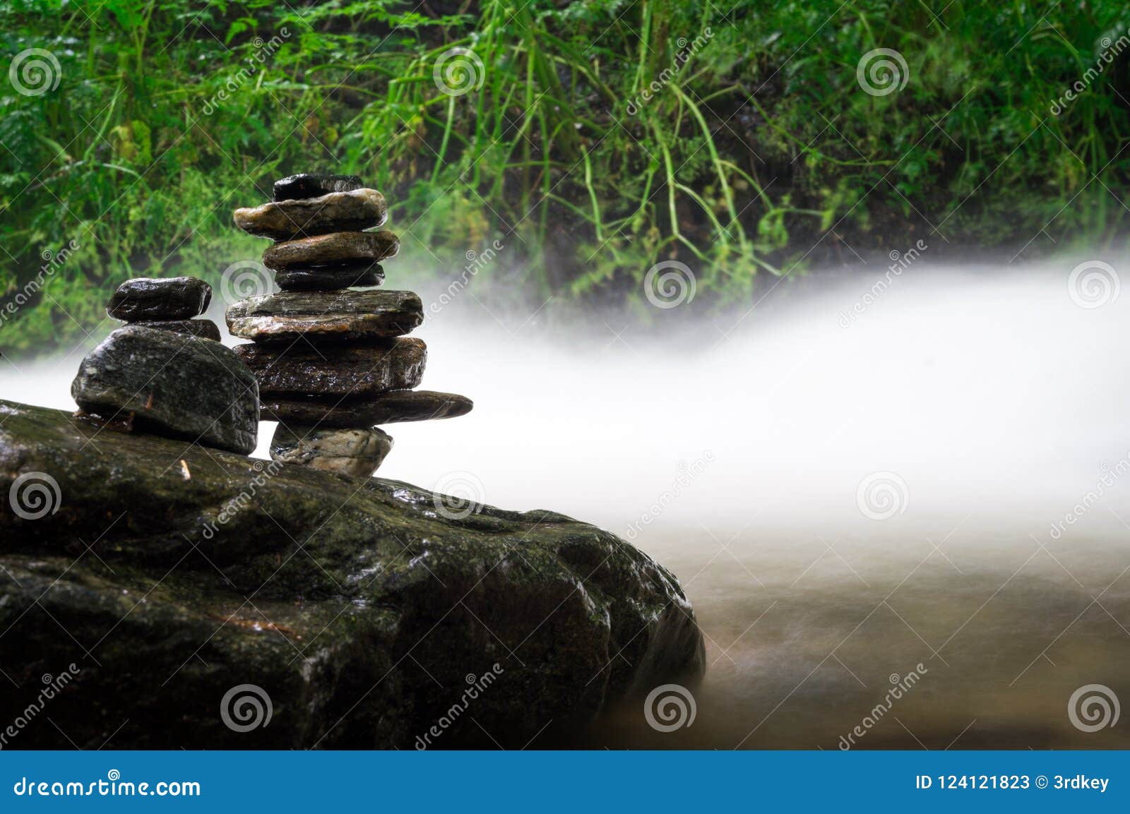 ZEN BALANCING ROCKS NEAR RIVER Stock Image - Image of branch ...