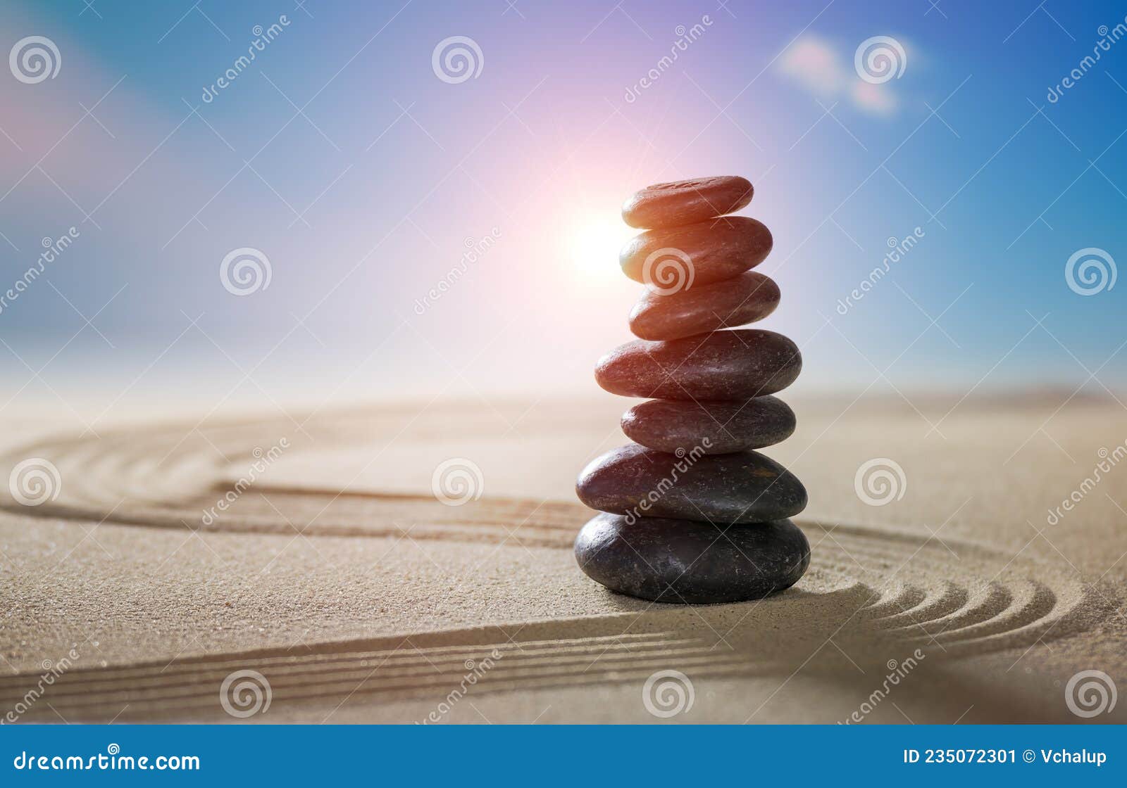 Zen Garden with Stacked Stones on Sand. Stock Image - Image of ...