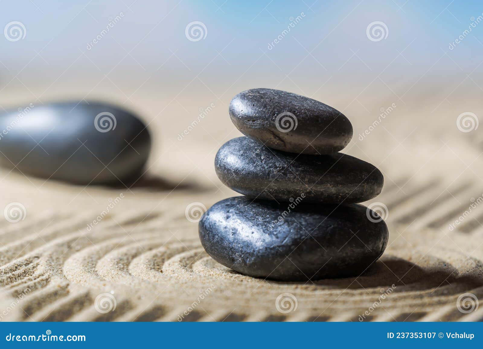 Zen Garden with Stacked Stones on Sand. Stock Image - Image of peace ...