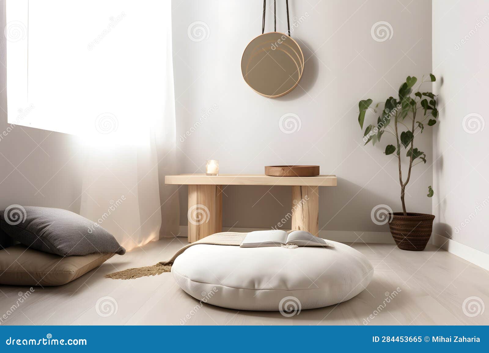 Zen-inspired Meditation Corner with an Empty Wall and a Floor Cushion ...
