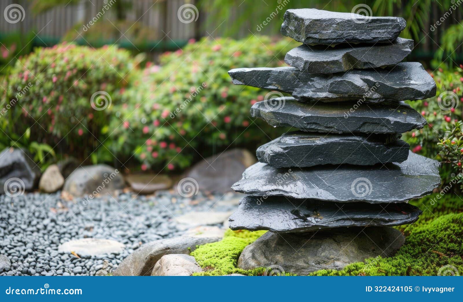 Zen-like Stacking of Slate Stones in a Japanese Garden Stock Image ...