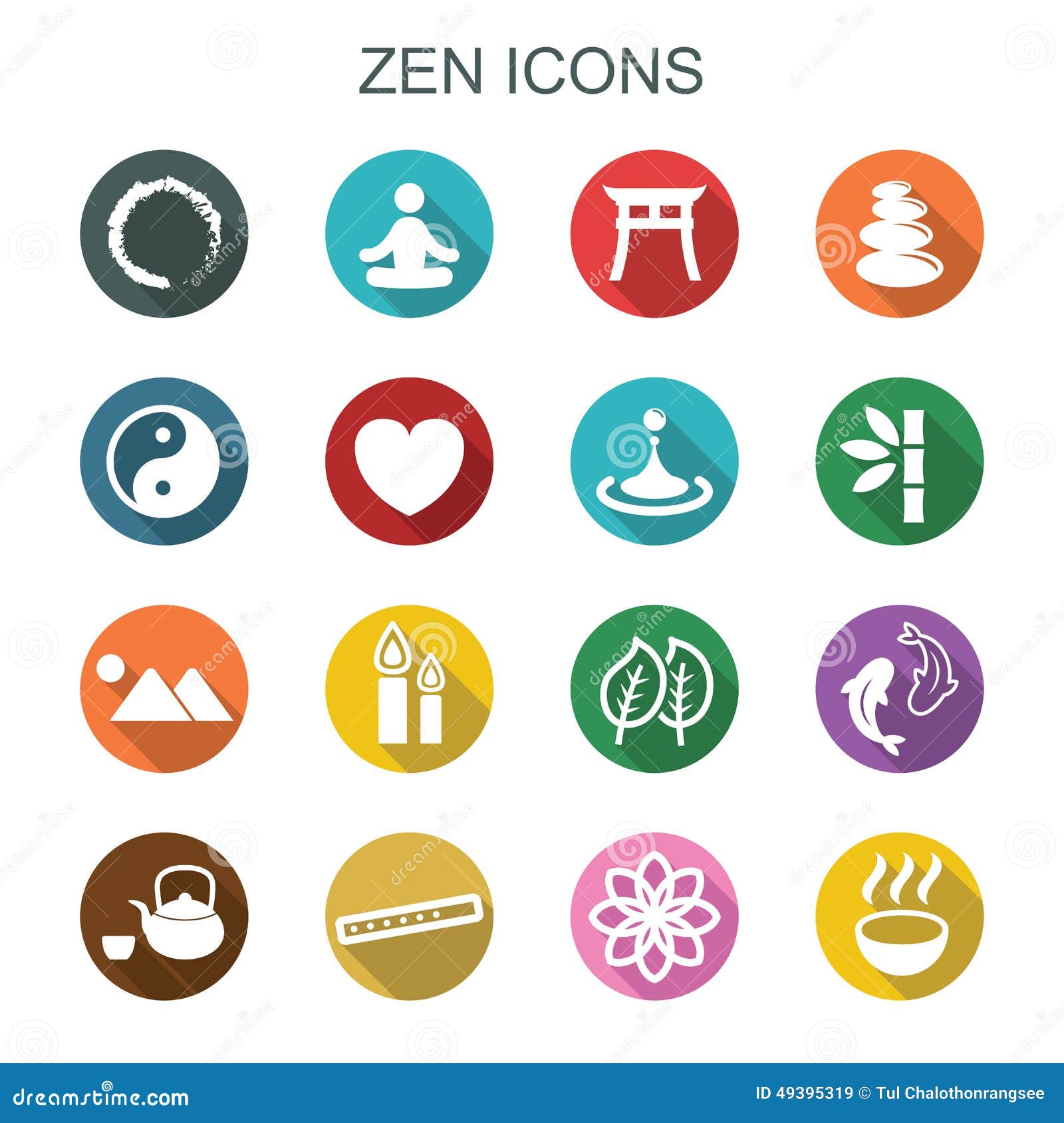 Zen long shadow icons stock vector. Illustration of asia - 49395319