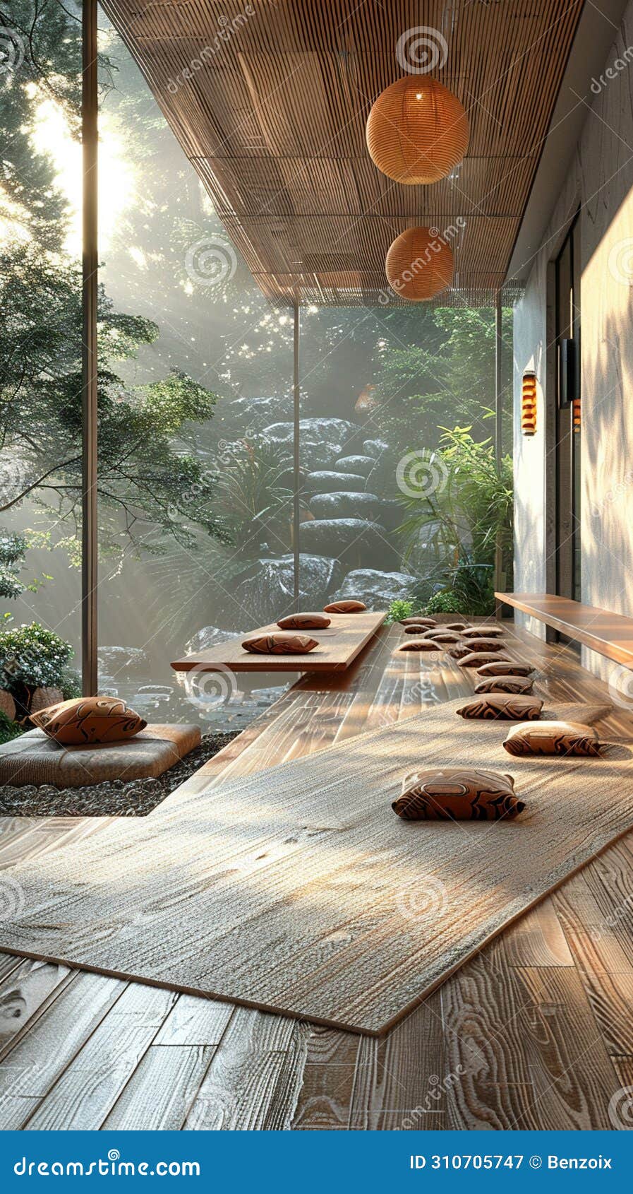 Zen Meditation Room with Tatami Mats a Low Table Stock Illustration ...