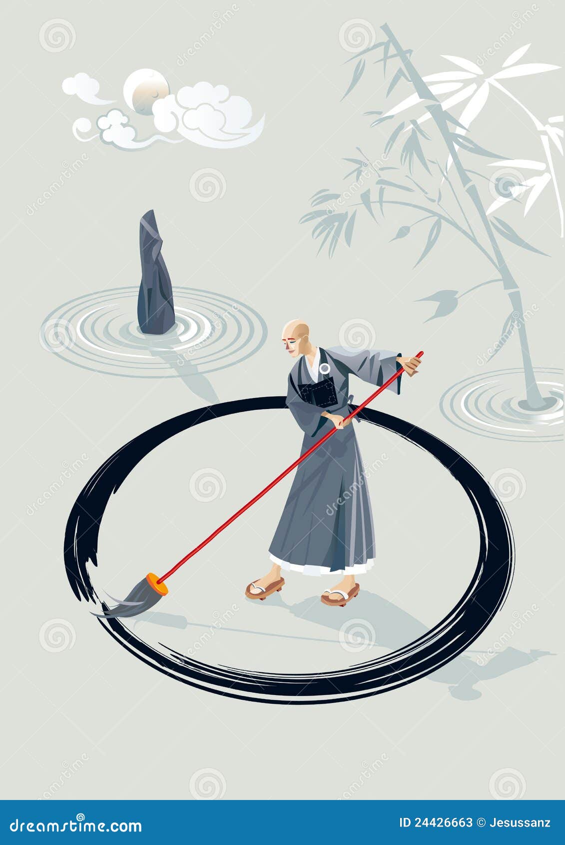 Zen Monk Painting a Circle stock vector. Illustration of ecology - 24426663