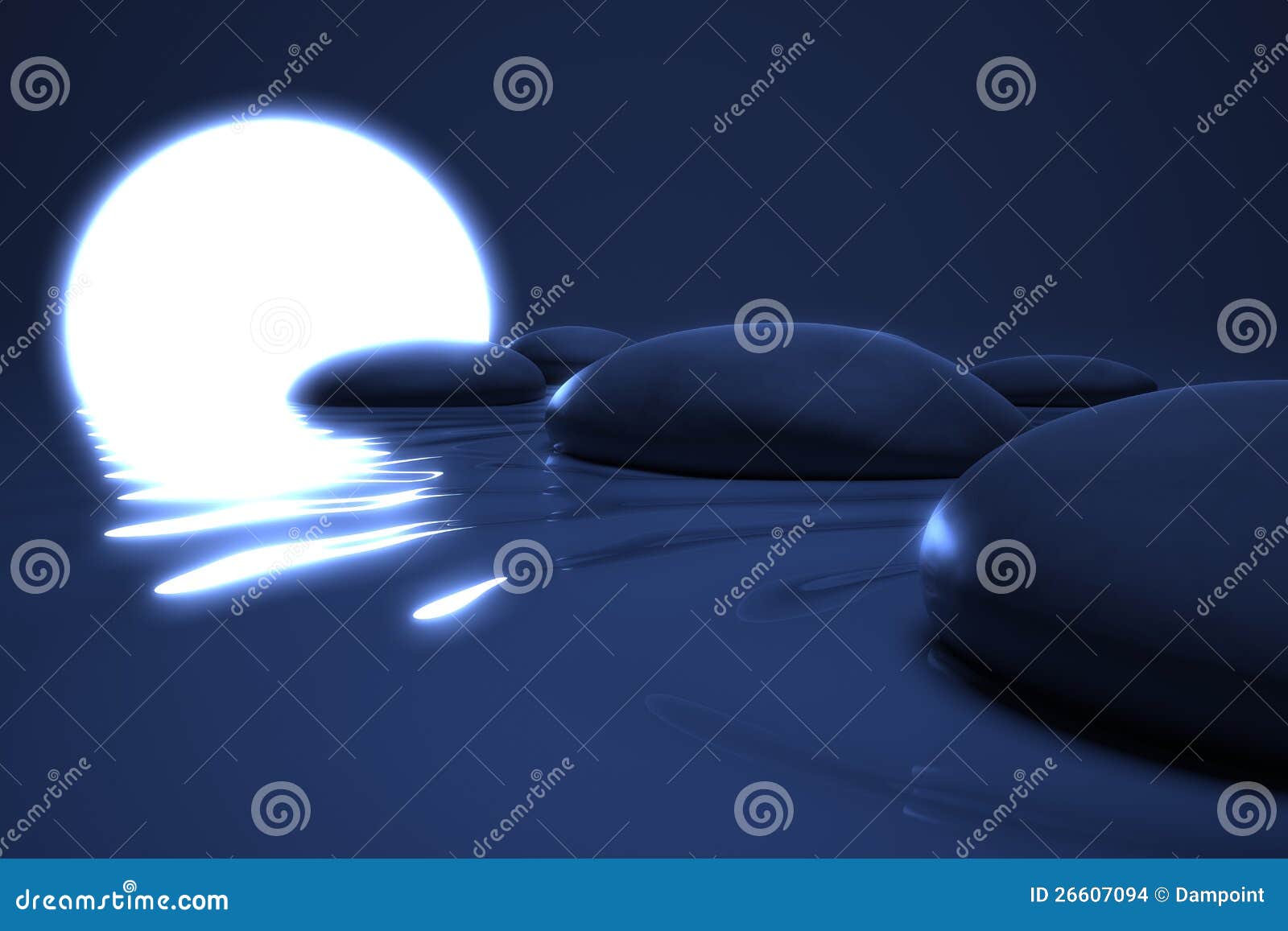 Zen Moon Glows on Stones in the Water Stock Photo - Image of ...
