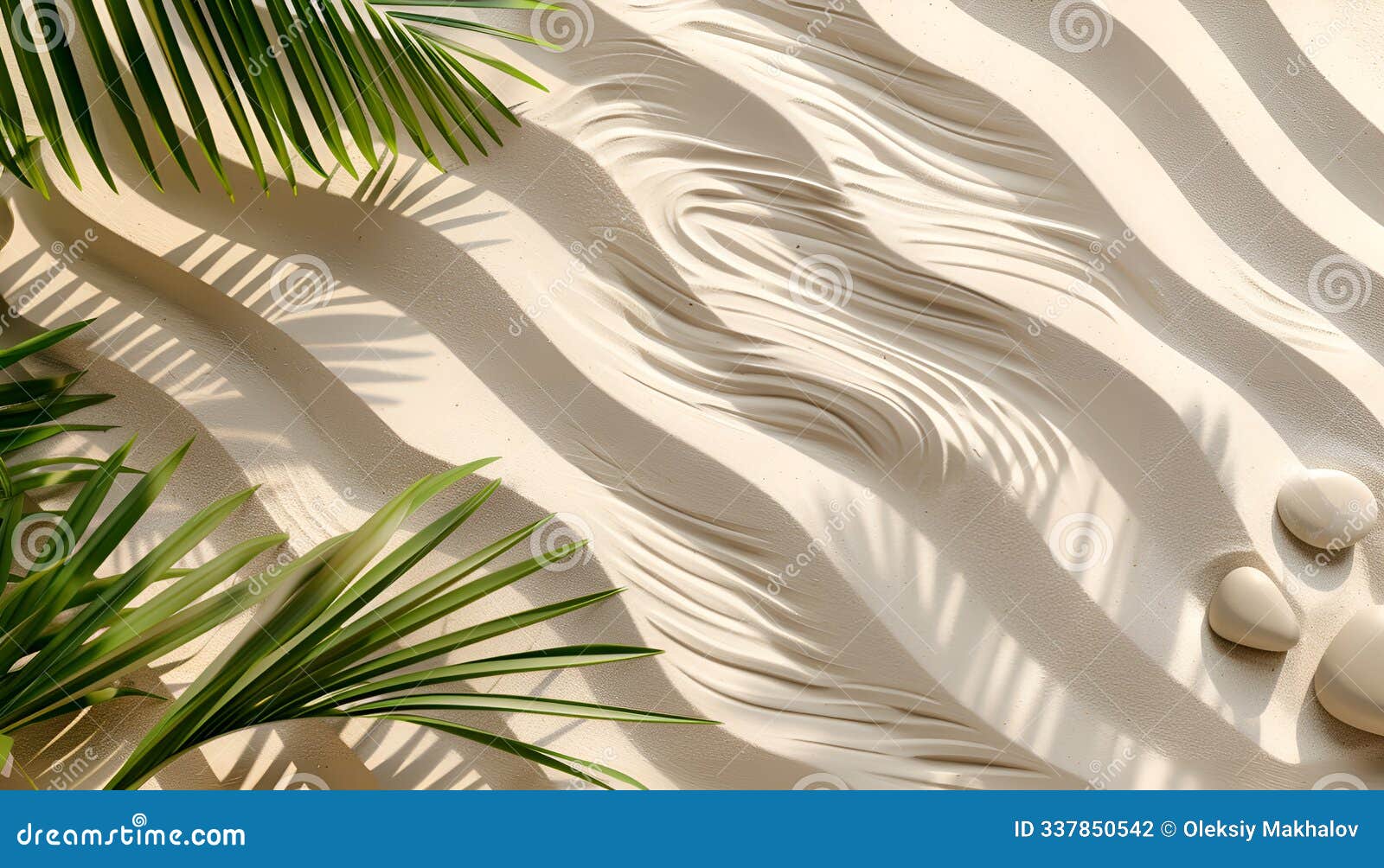 Zen Pattern in White Sand with Palm Leaves. Lines Drawing on Sand ...