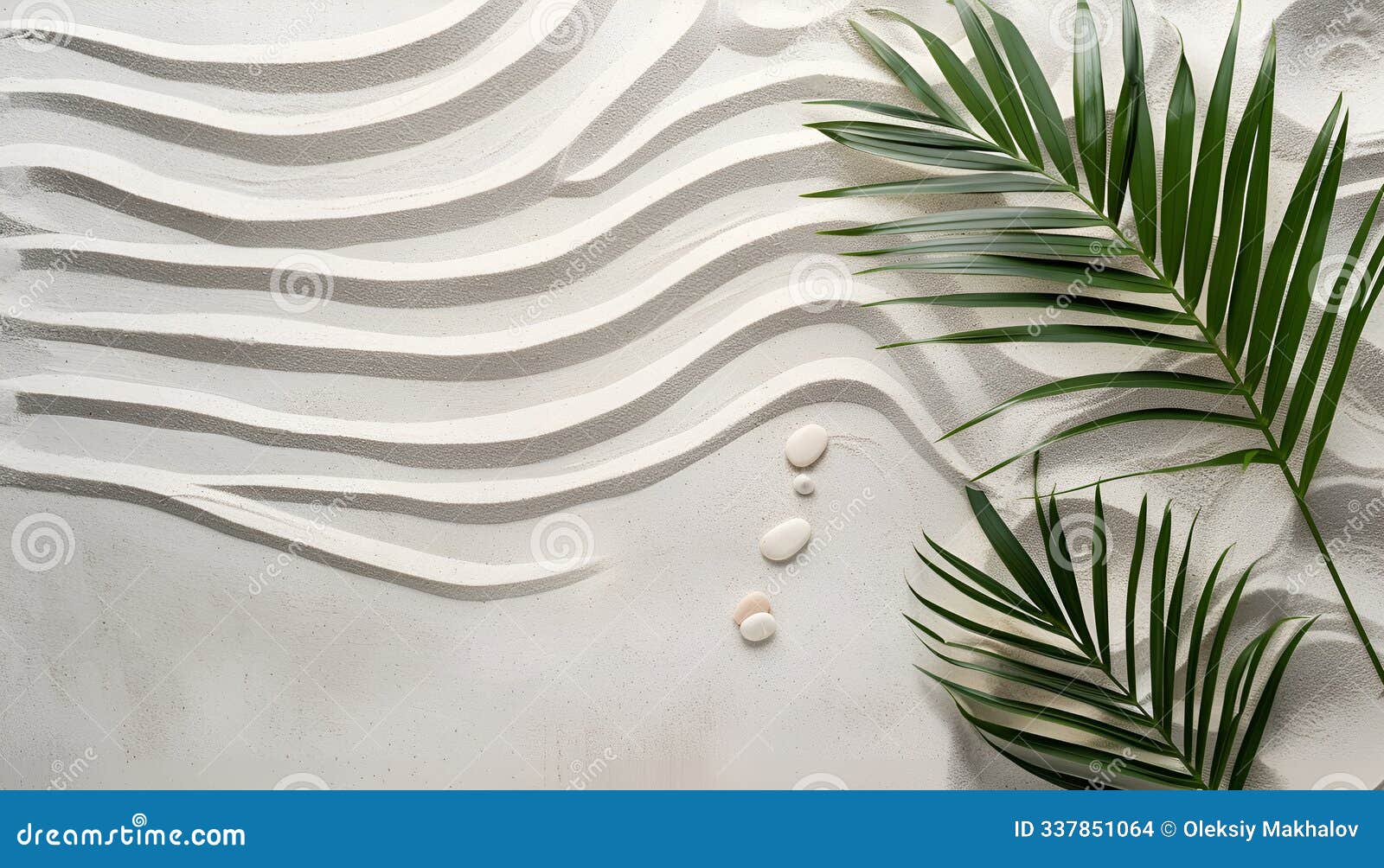 Zen Pattern in White Sand with Palm Leaves. Lines Drawing on Sand ...